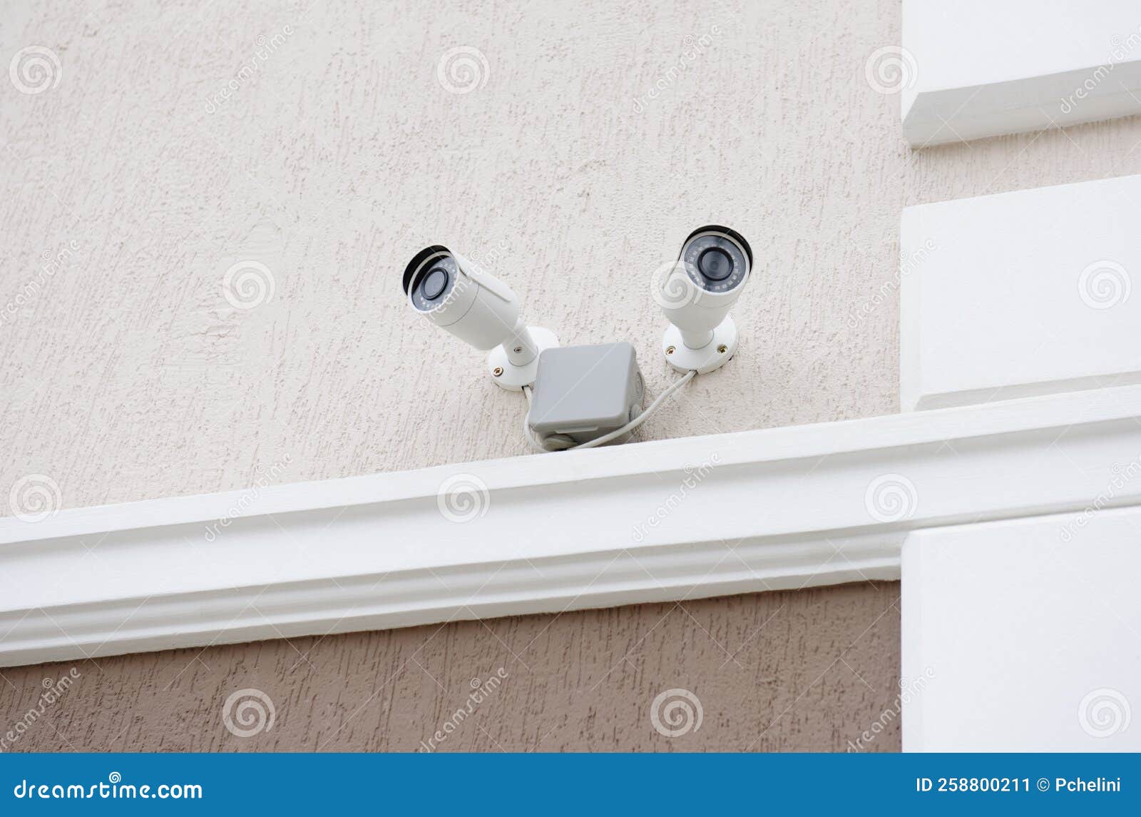 Two CCTV Security Cameras on the Wall of the Facade Stock Image - Image ...