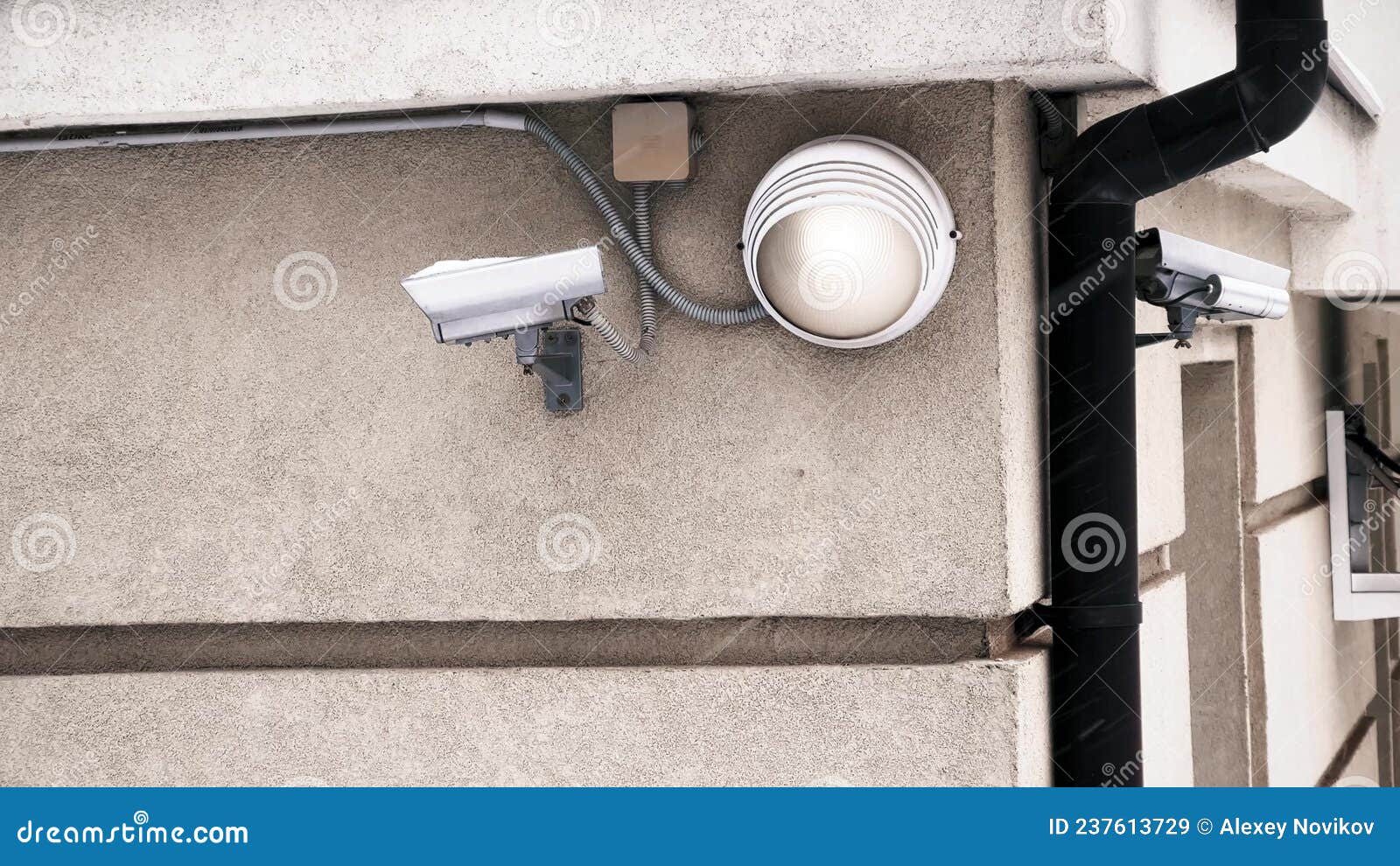 Two CCTV Security Cameras on the Wall in Falling Snow Stock Image ...