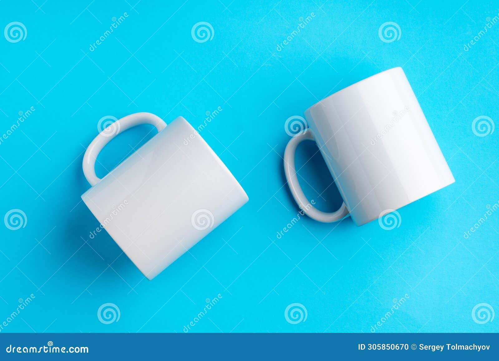 Two Ceramic Mugs on Blue Studio Background Stock Photo - Image of ...