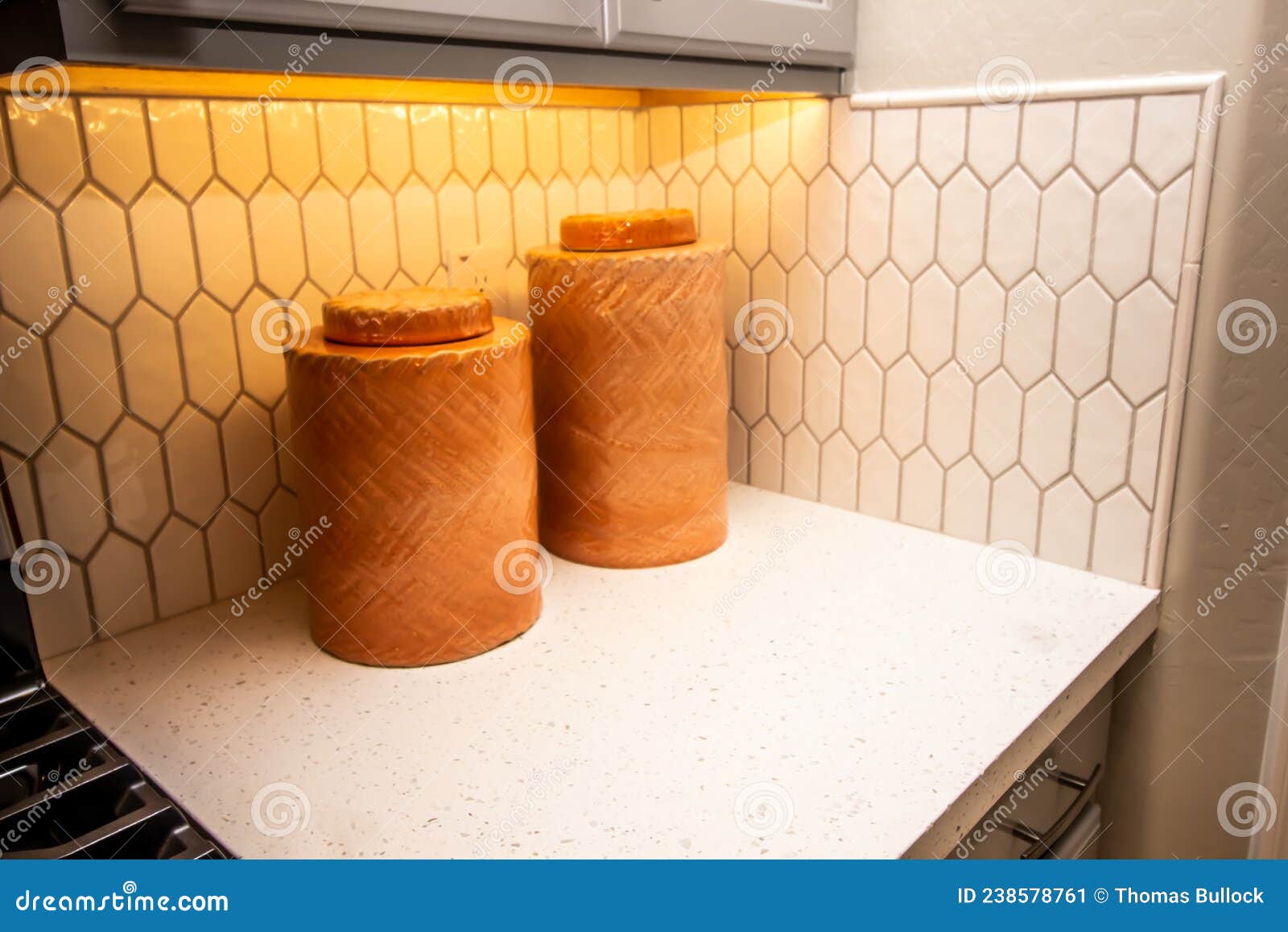 Two Ceramic Pots on Kitchen Counter Stock Image - Image of pieces ...