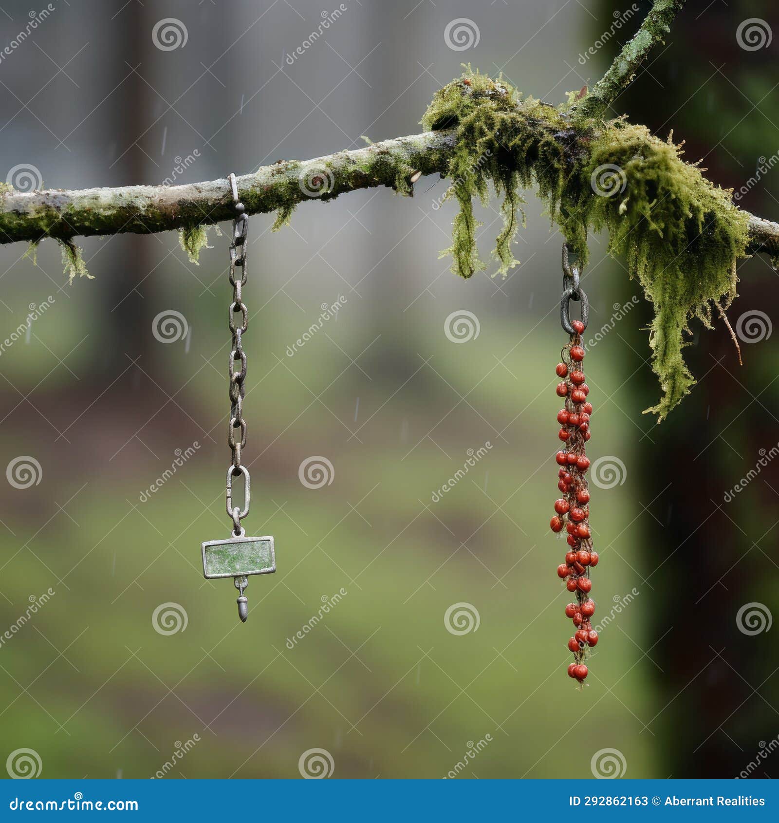 Two Chains Hanging from a Tree in the Rain Stock Illustration ...