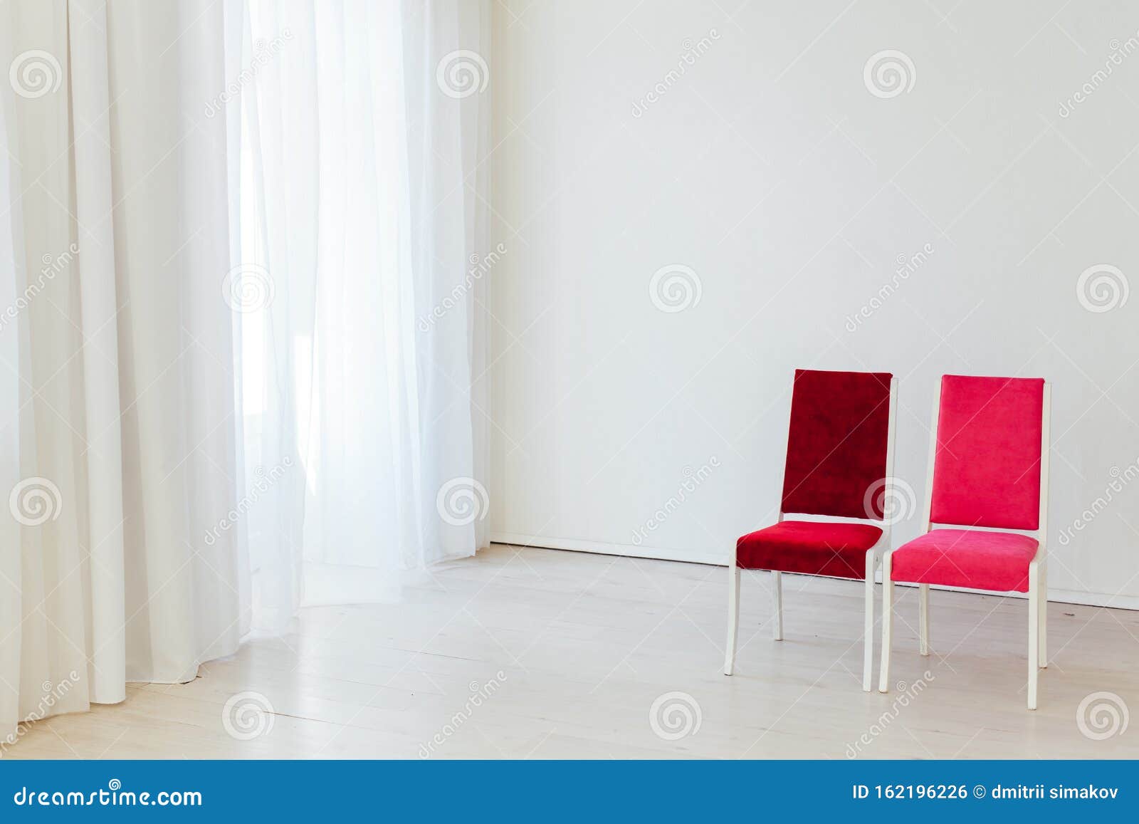 Two Vintage Chairs in an Empty White Room Stock Photo - Image of ...