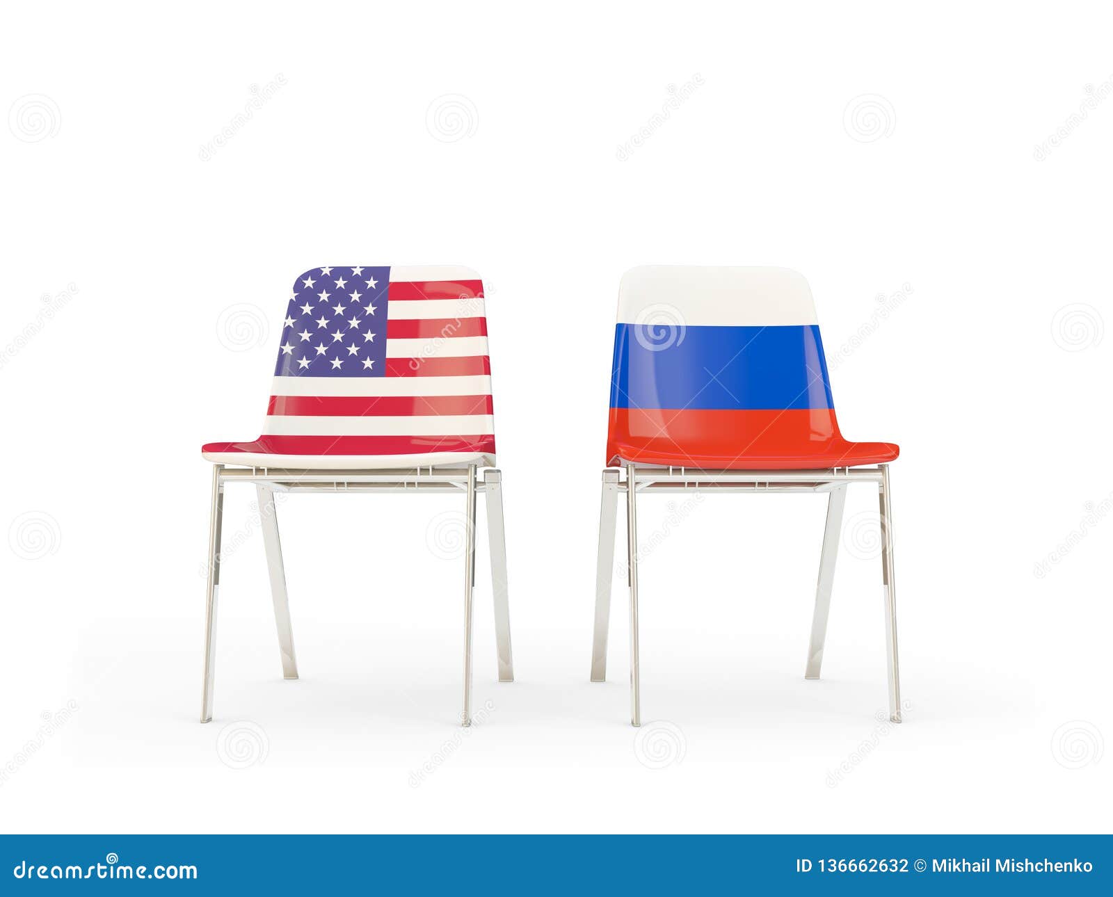 Two Chairs with Flags of US and Russia Isolated on White Stock ...
