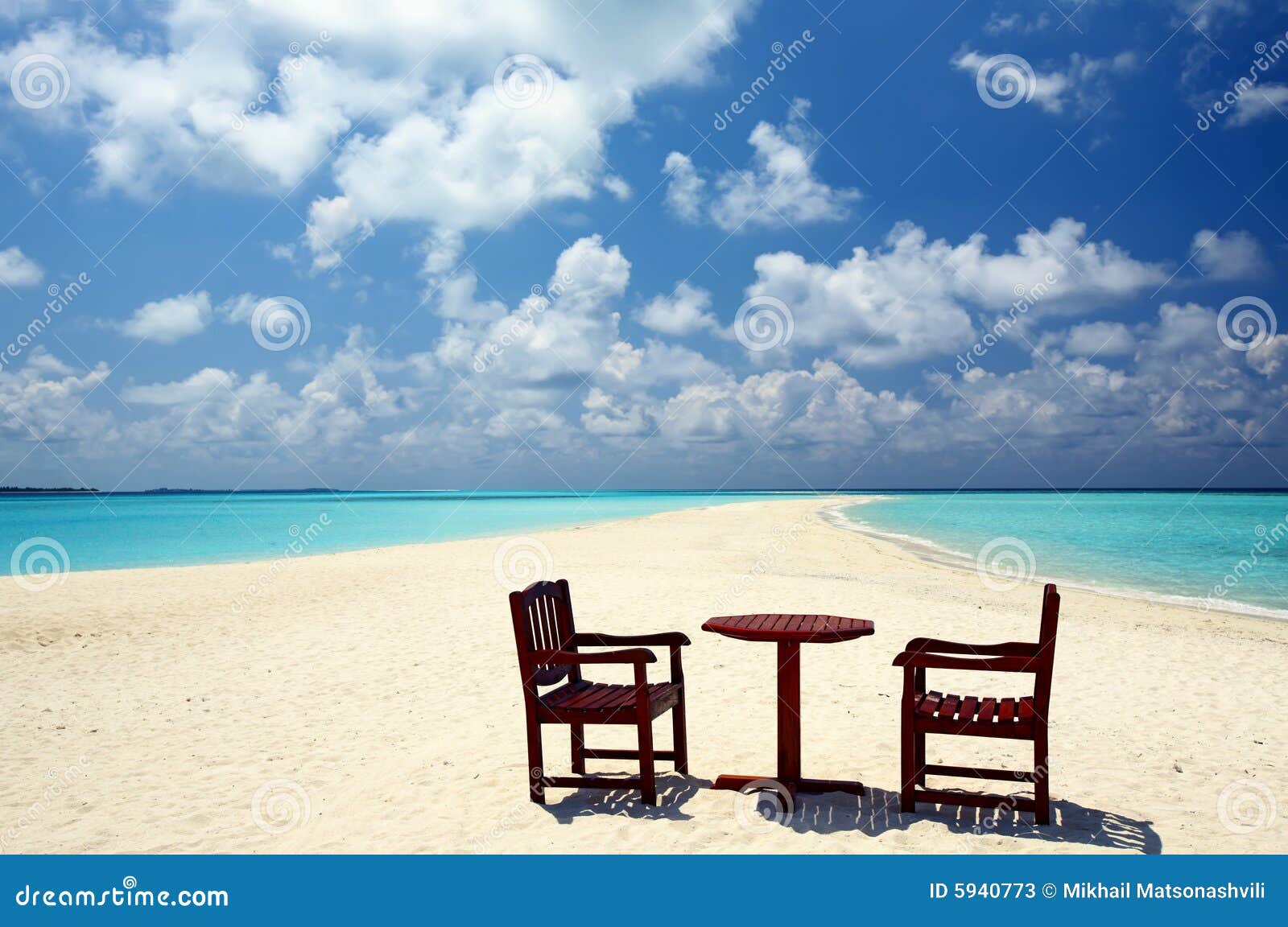Two Chairs and One Table are on a Beach Stock Image - Image of dream ...