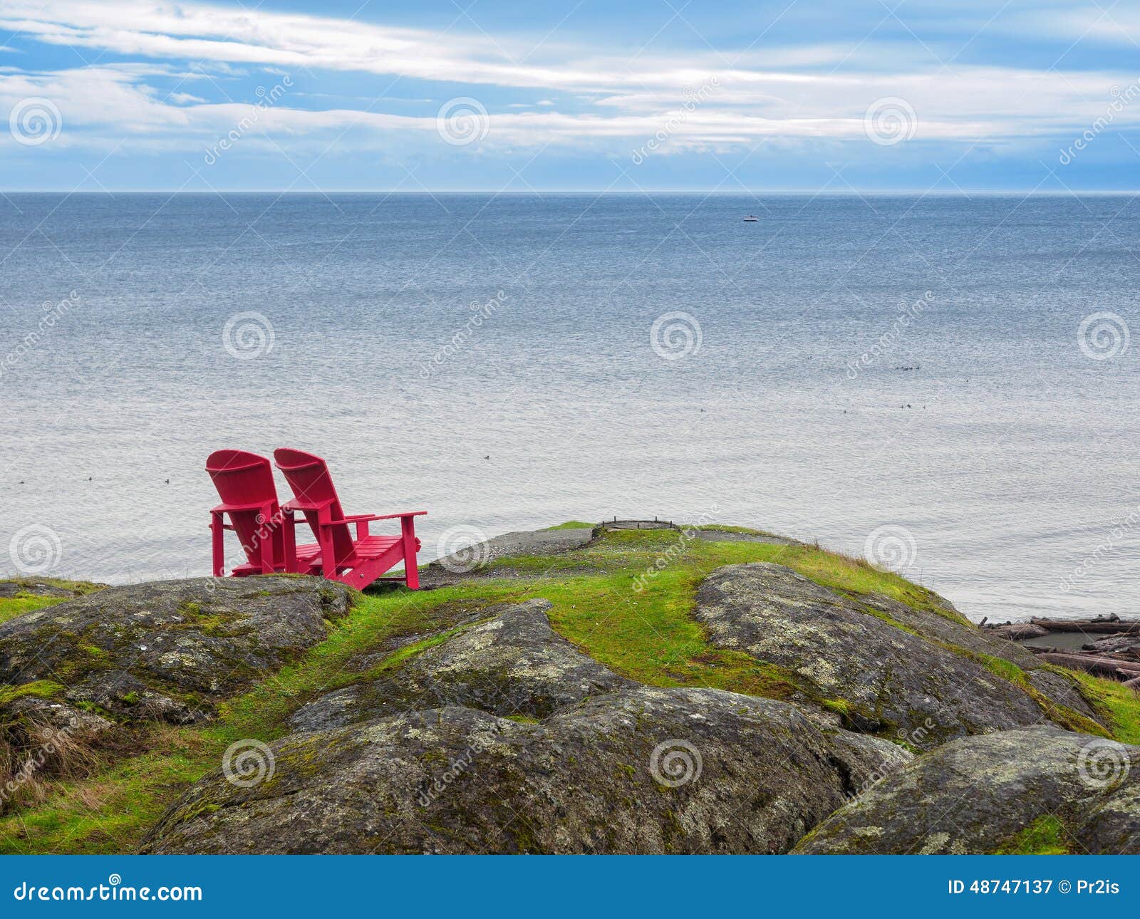 Two Chairs Overlooking Ocean Shore Stock Image - Image of driftwood ...