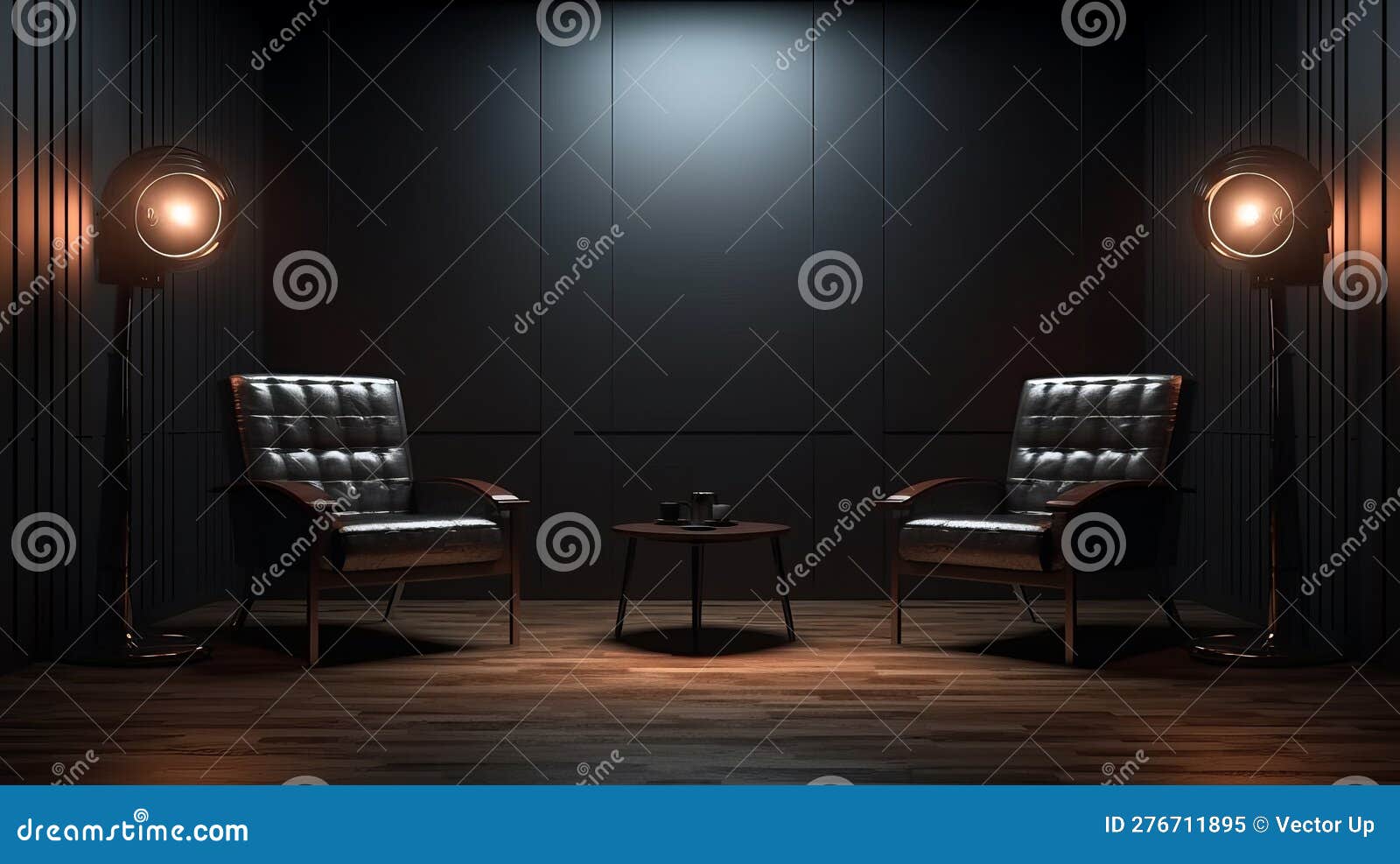 Two Chairs and Spotlights in Podcast or Interview Room. Generative AI ...