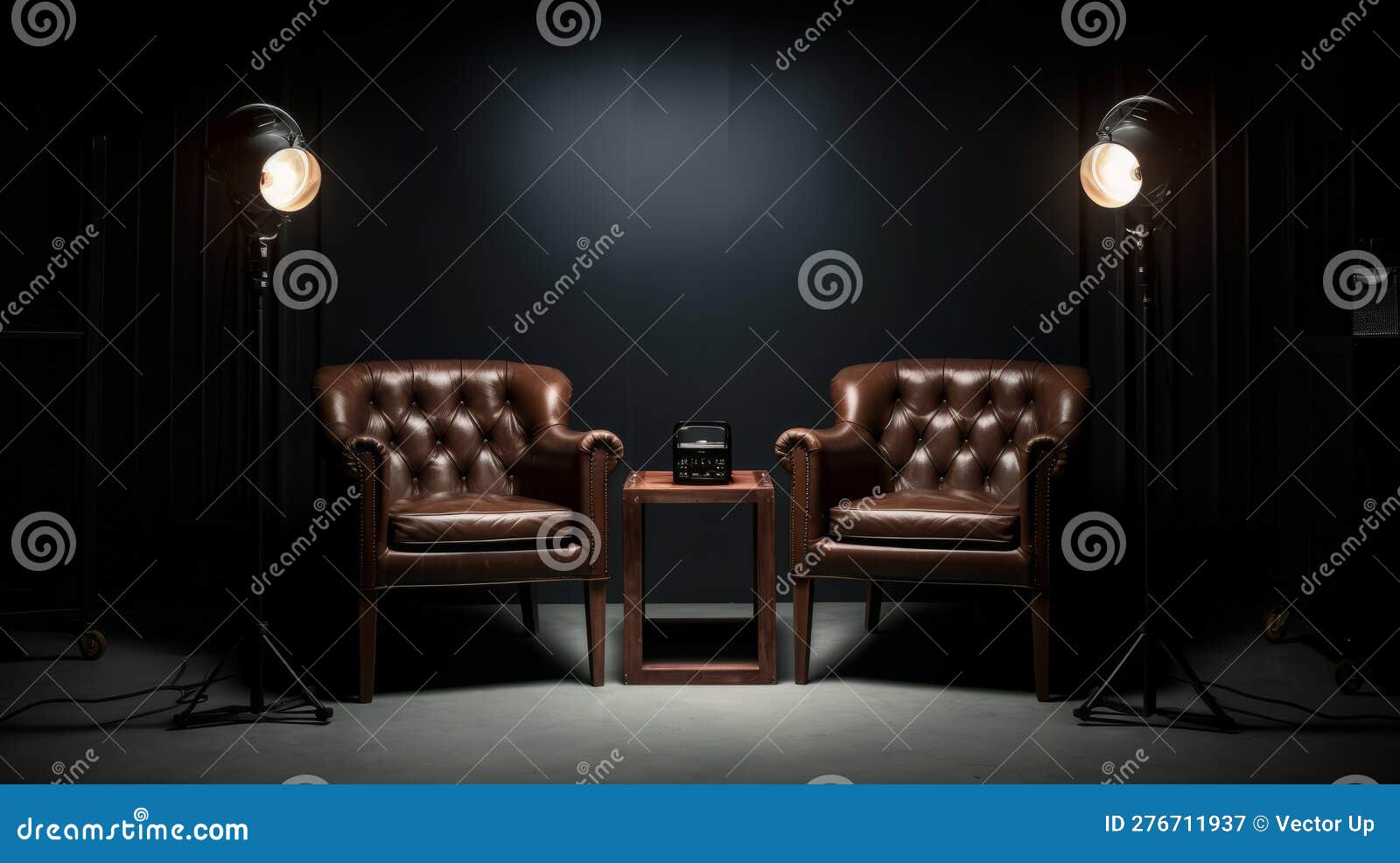 Two Chairs and Spotlights in Podcast or Interview Room. Generative AI ...