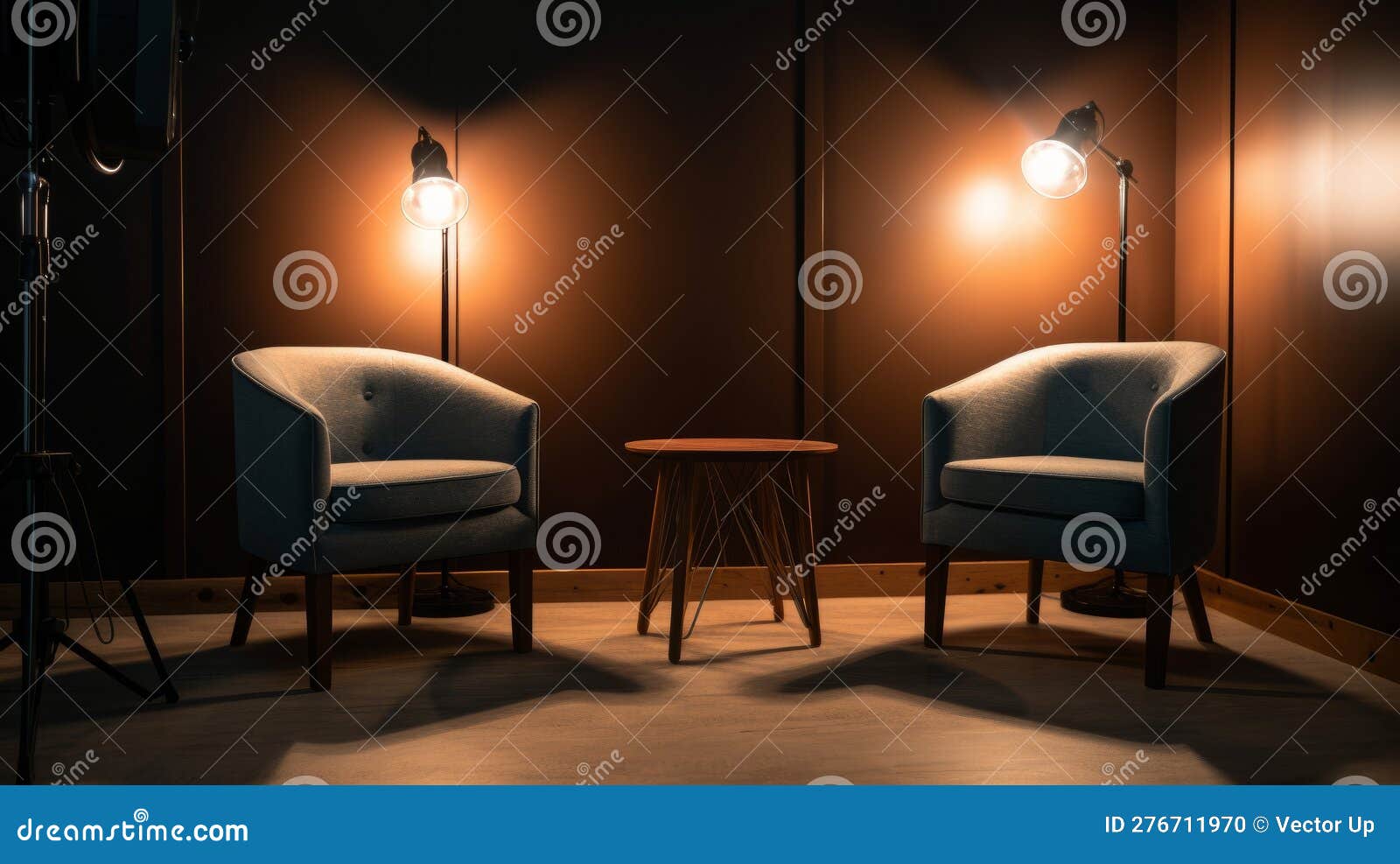 Two Chairs and Spotlights in Podcast or Interview Room. Generative AI ...