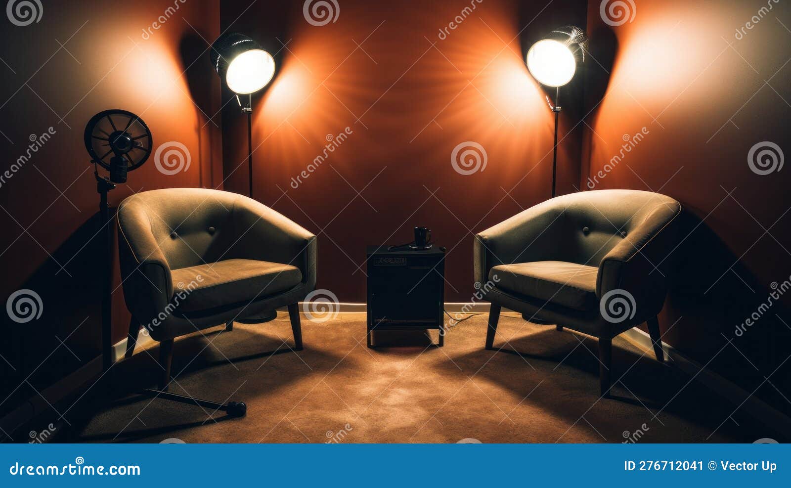 Two Chairs and Spotlights in Podcast or Interview Room. Generative AI ...