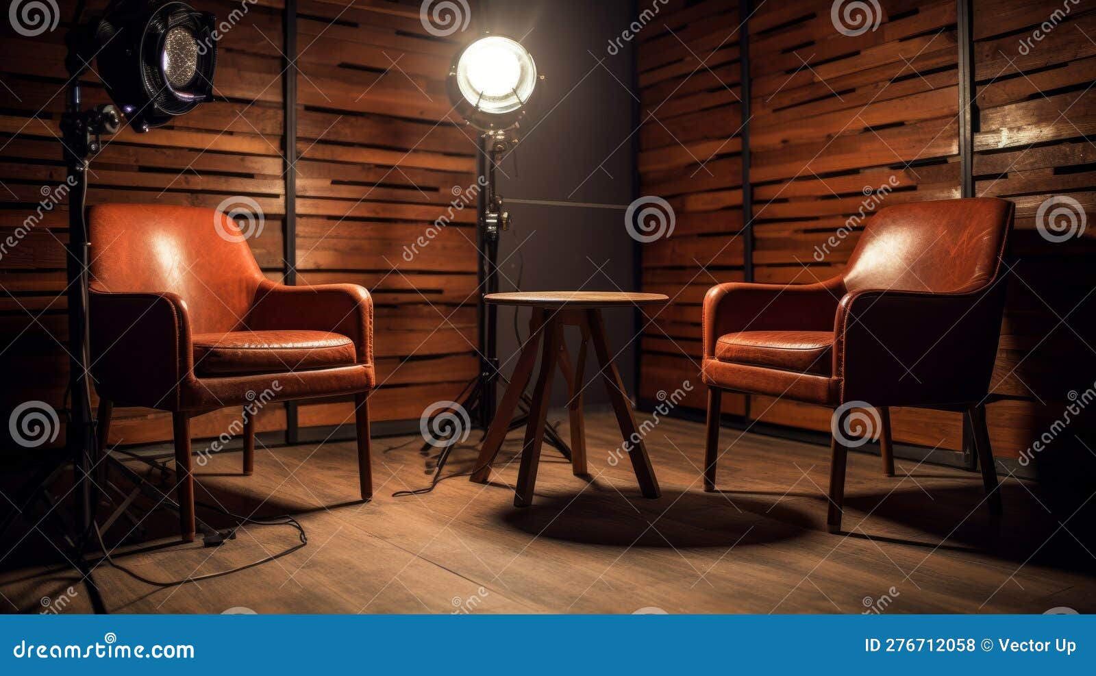 Two Chairs and Spotlights in Podcast or Interview Room. Generative AI ...