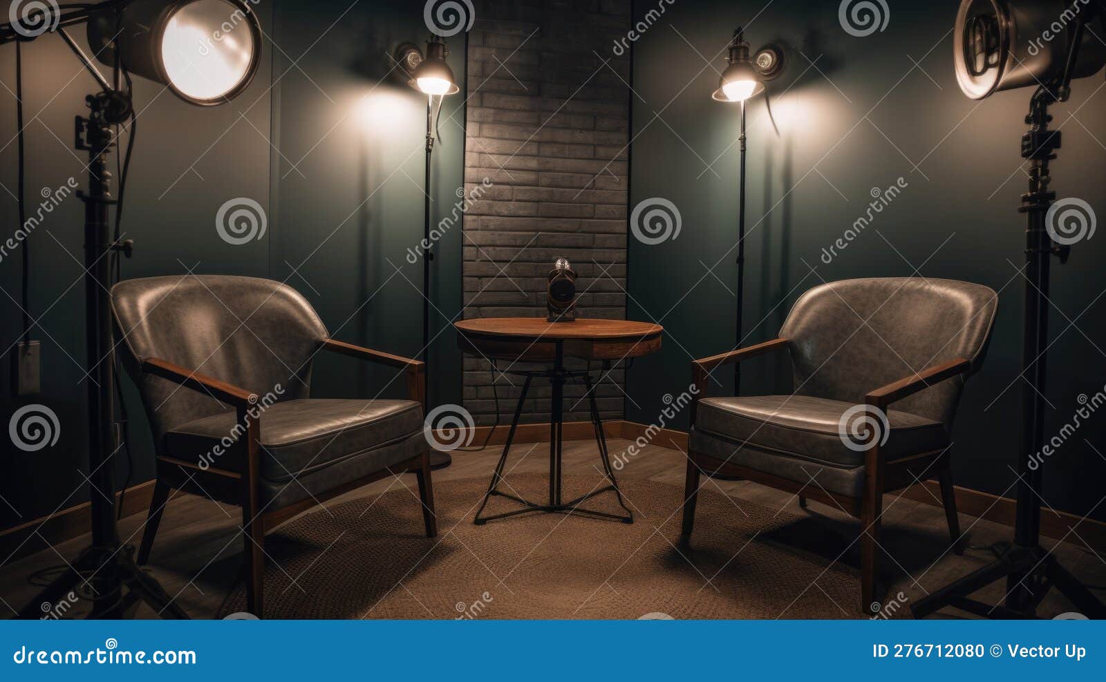 Two Chairs and Spotlights in Podcast or Interview Room. Generative AI ...