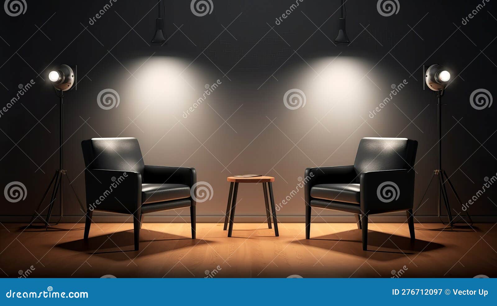 Two Chairs and Spotlights in Podcast or Interview Room. Generative AI ...