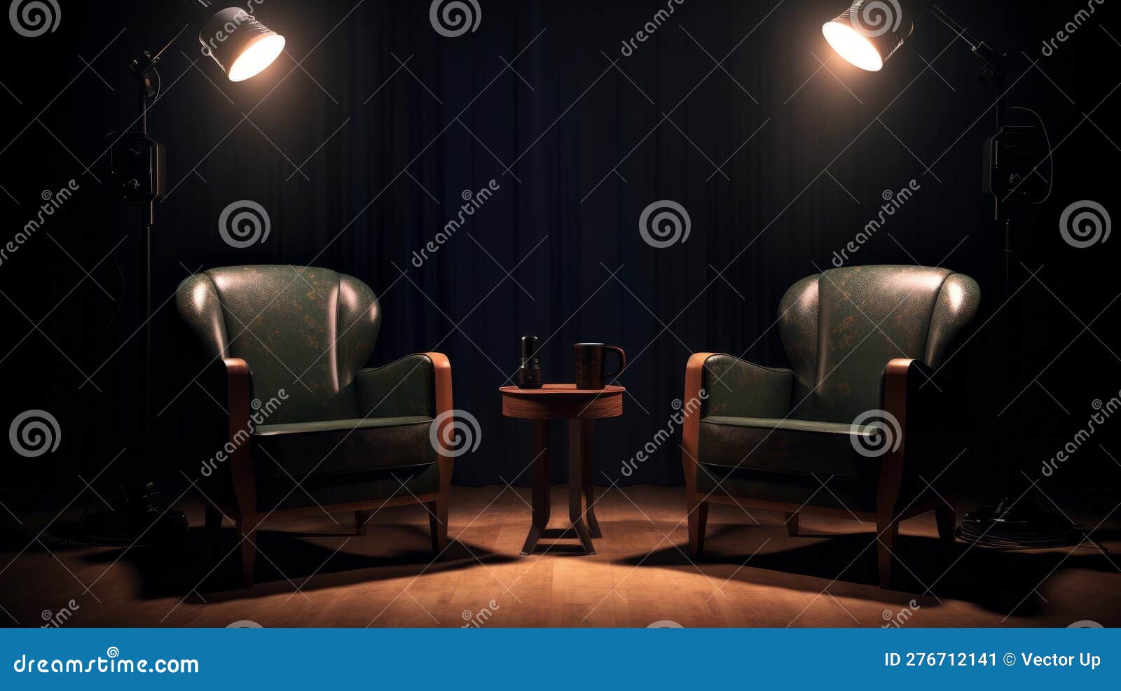 Two Chairs and Spotlights in Podcast or Interview Room. Generative AI ...