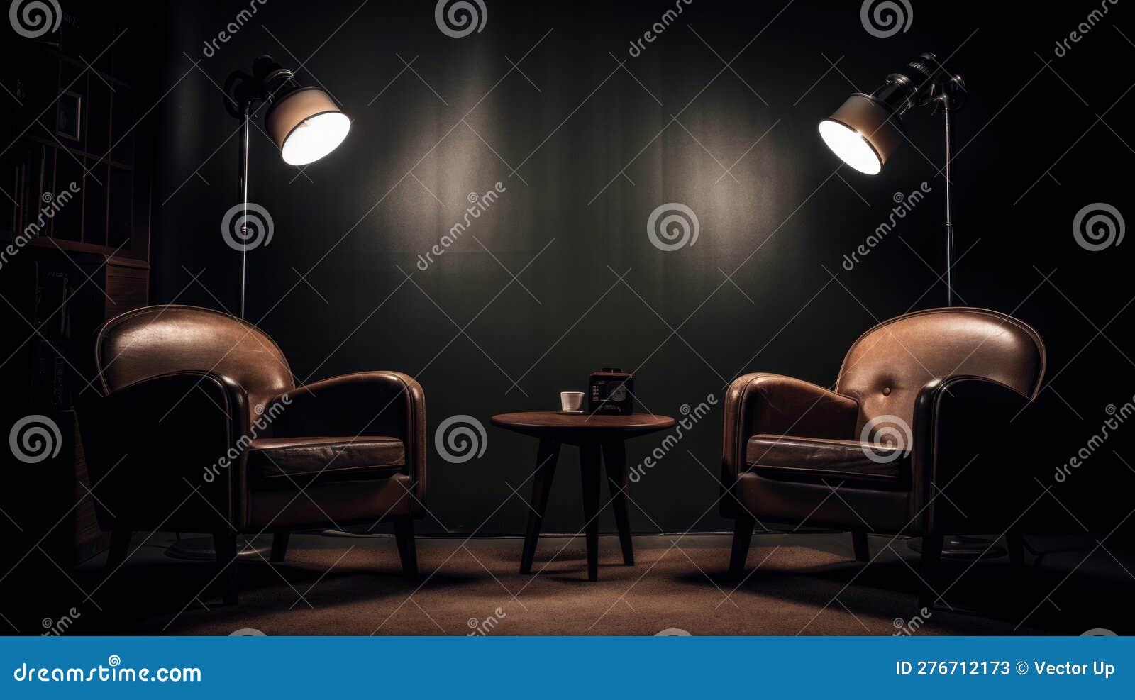 Two Chairs and Spotlights in Podcast or Interview Room. Generative AI ...
