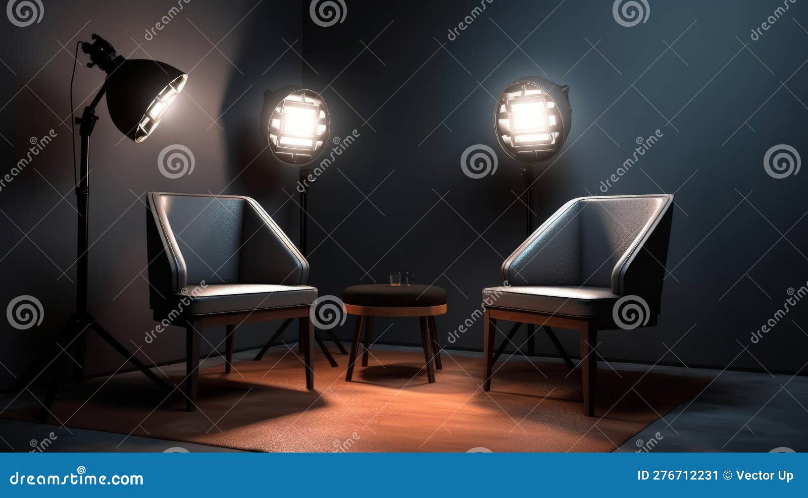 Two Chairs and Spotlights in Podcast or Interview Room. Generative AI ...