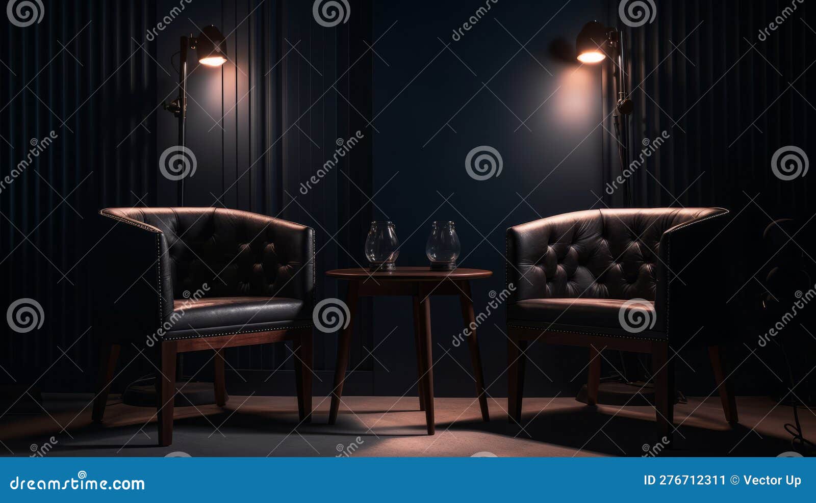 Two Chairs and Spotlights in Podcast or Interview Room. Generative AI ...