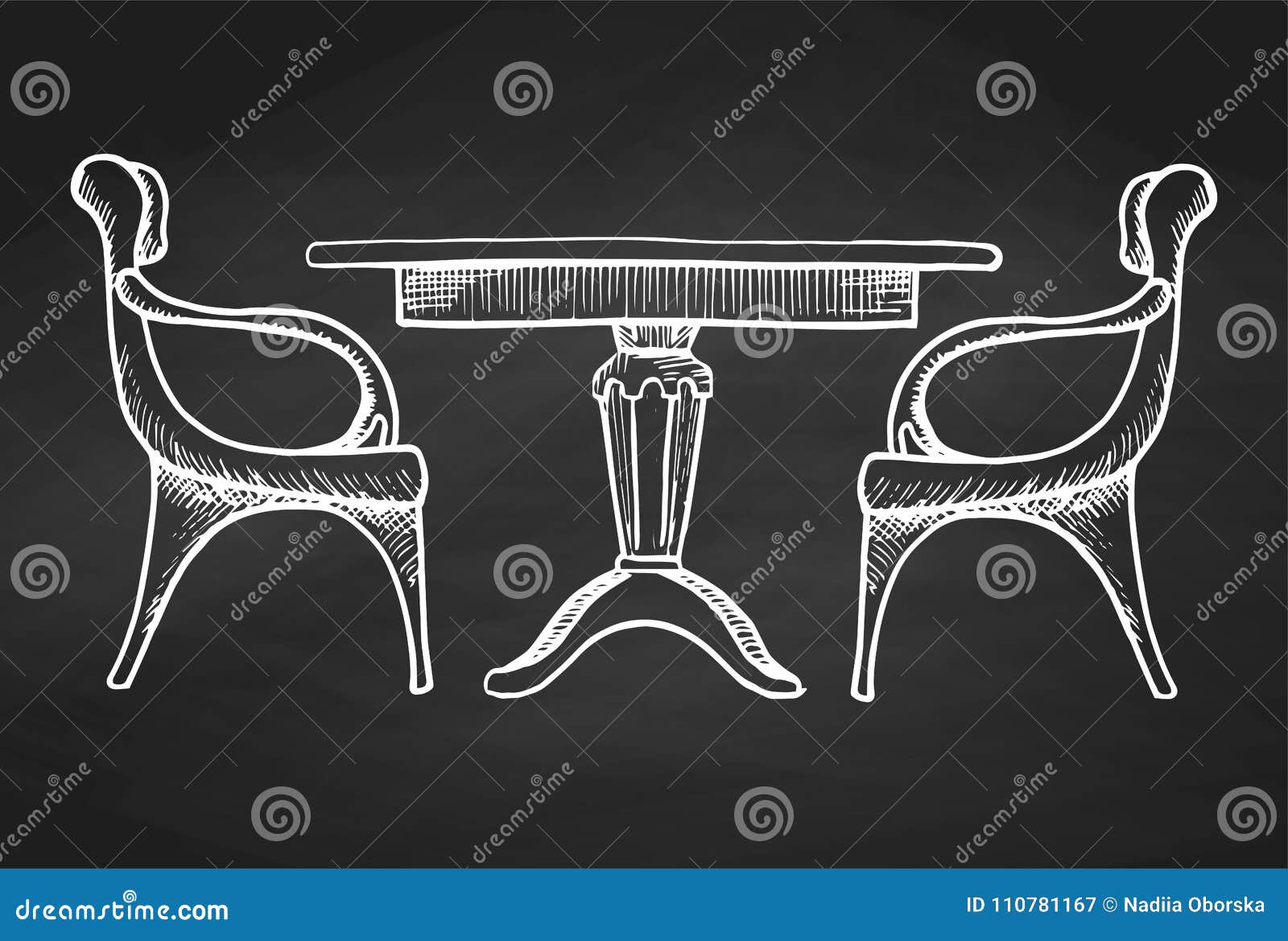 Two Chairs and a Table. Hand Drawn Chalk on a Chalkboard.Vector ...
