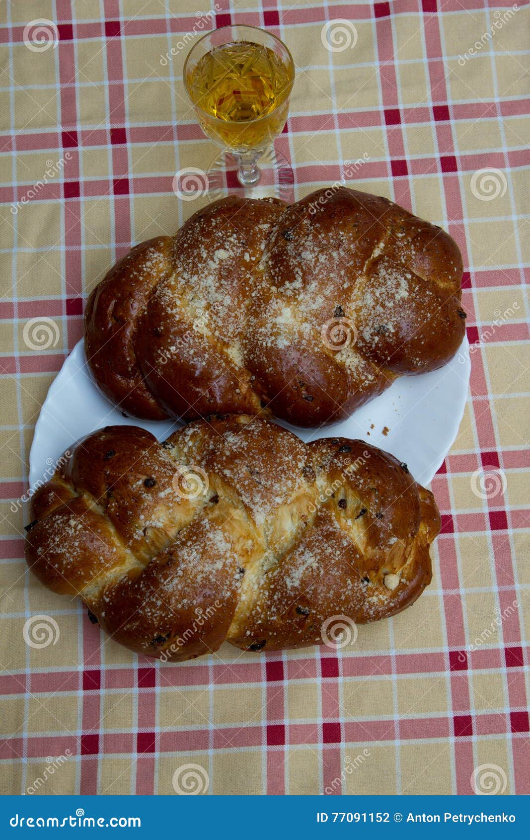 Two Challah and a Glass of Wine Stock Photo - Image of bread, white ...