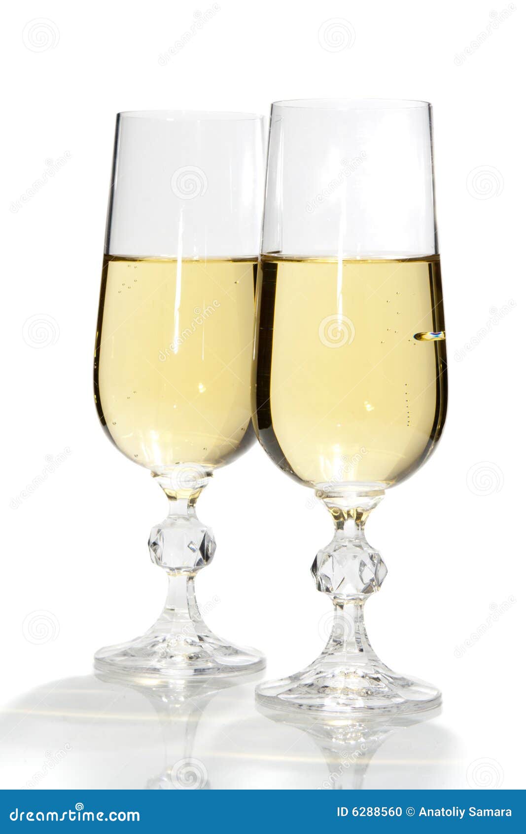 Two Champagne Glasses, Isolated Stock Photo - Image of fizz, flutes ...