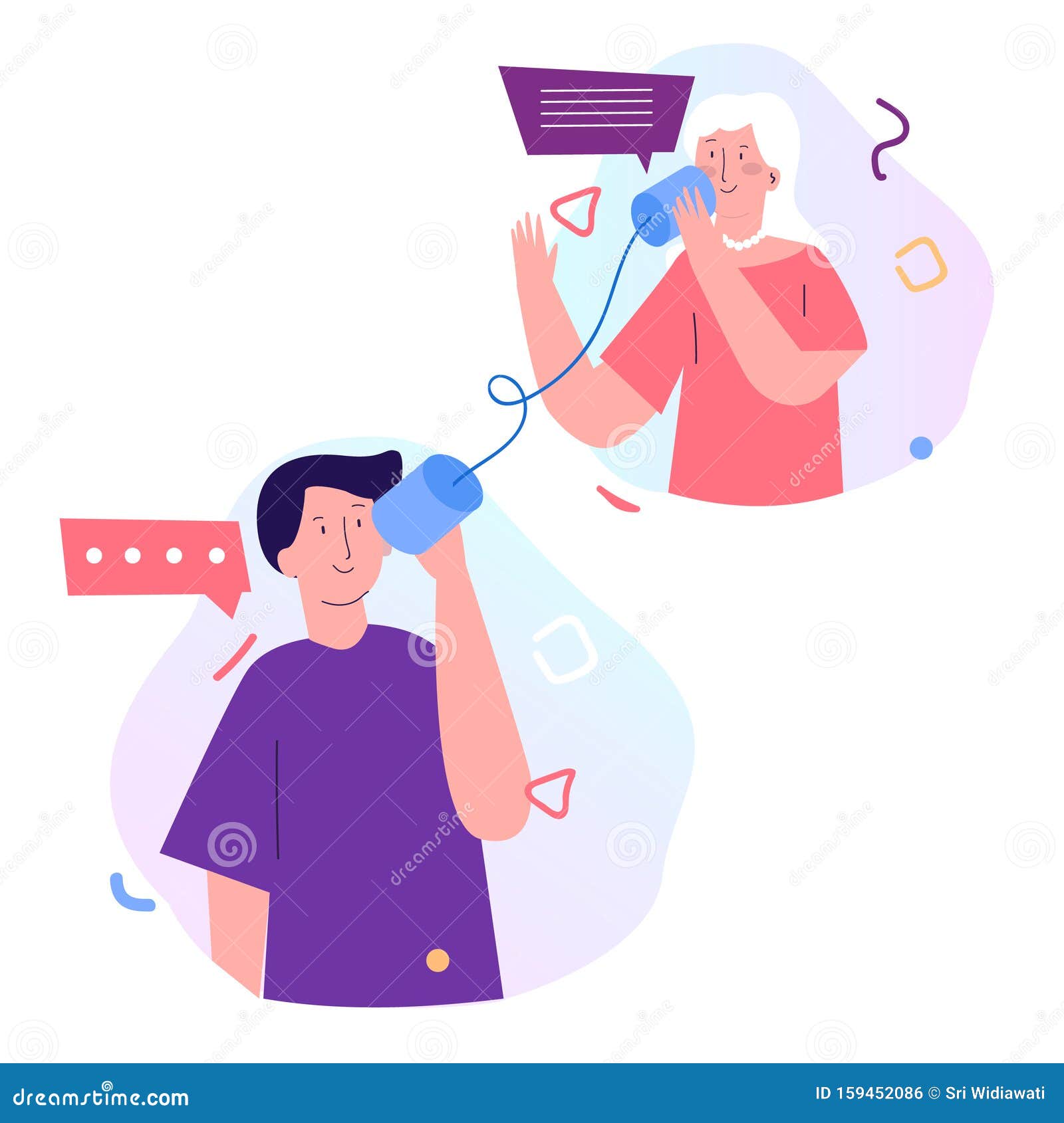 Two Characters Communicating Using Tin Phone String and Can. Stock ...