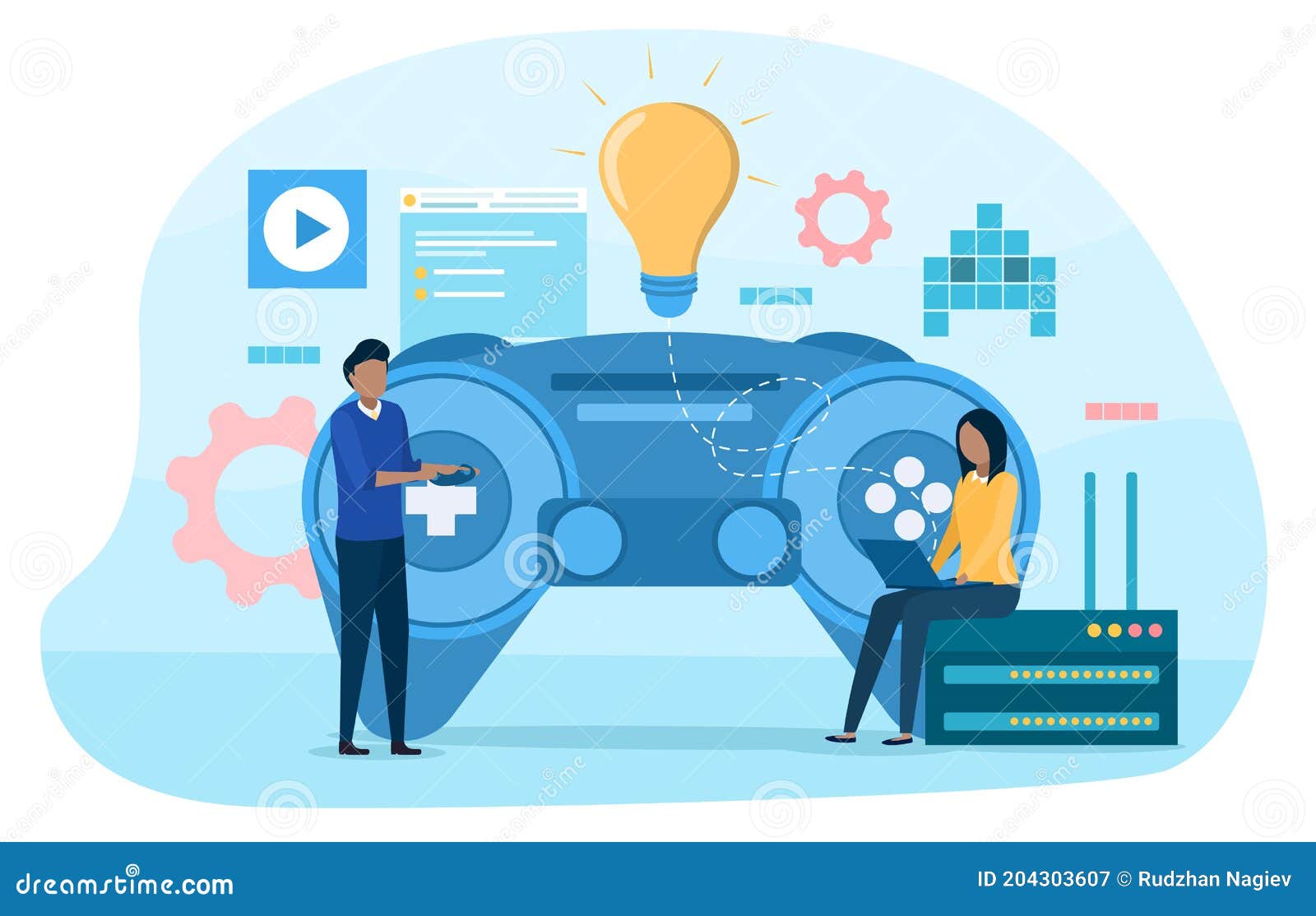 Two Characters Developing Computer Game Stock Vector - Illustration of ...