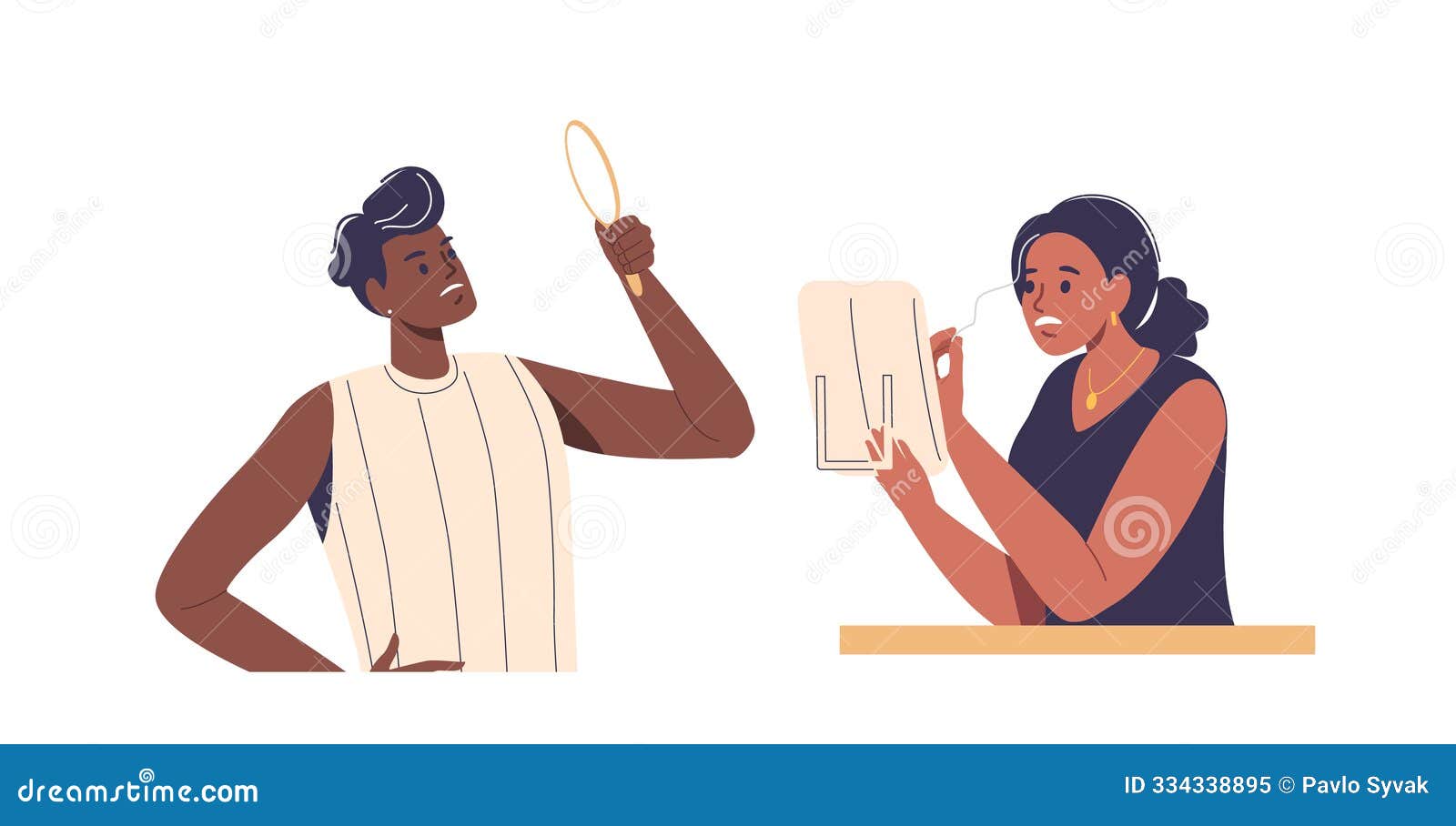 Two Characters Noticing Gray Hair And Feeling Stressed While Looking In ...