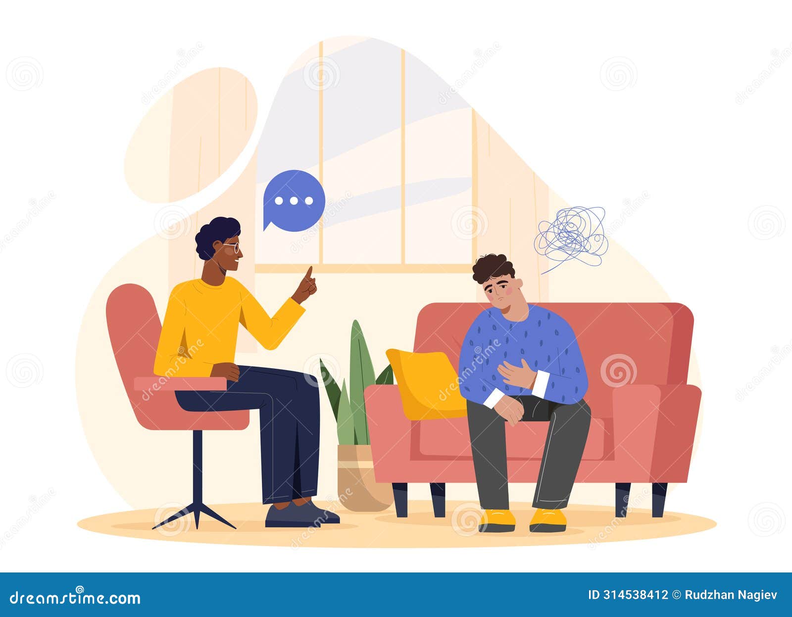 Two Characters in a Therapy Session, Flat Vector Illustration Stock ...