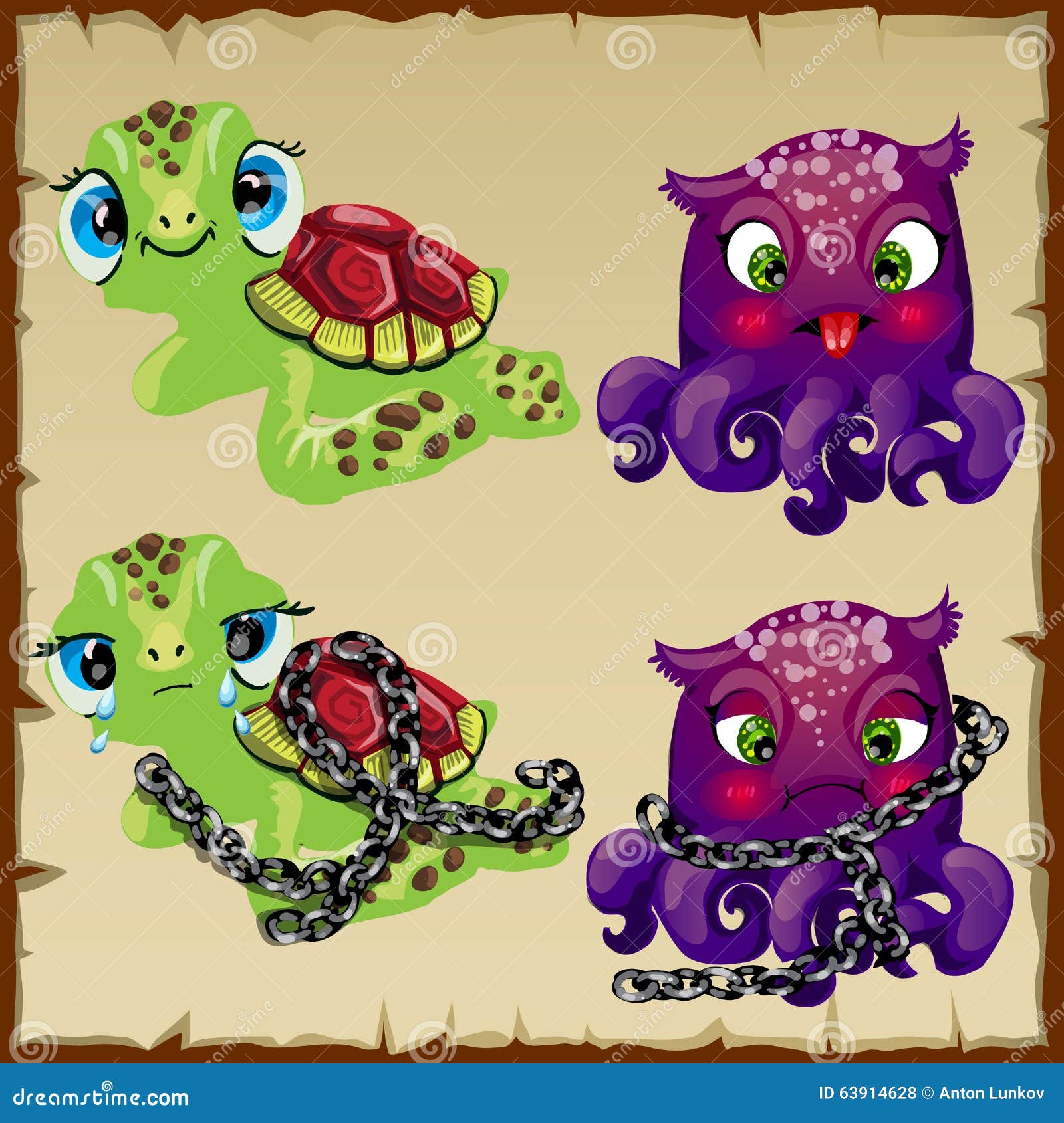 Two Characters Turtle and Octopus Stock Vector - Illustration of ...