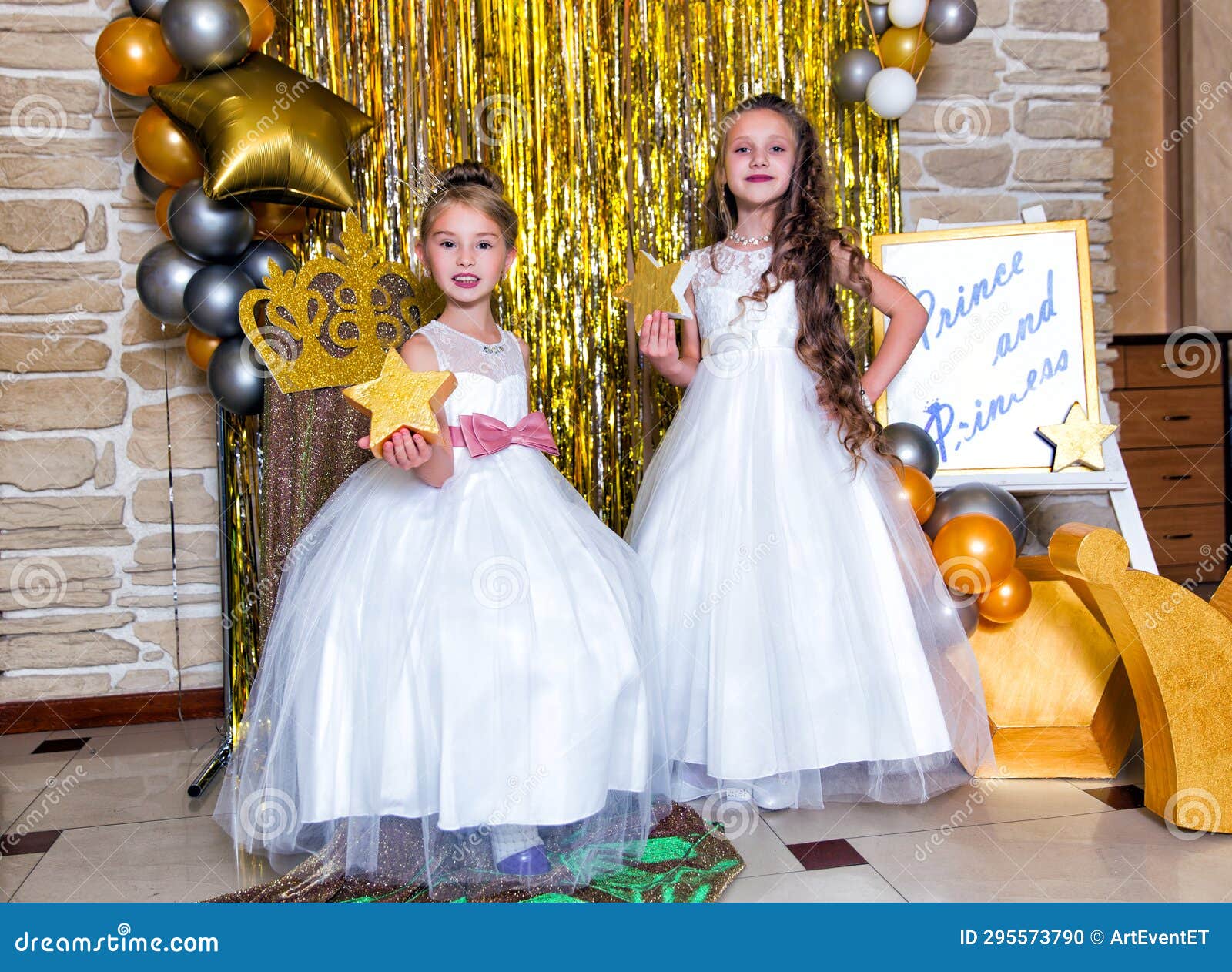 Two Charming Princesses at a Birthday Celebration Stock Photo - Image ...