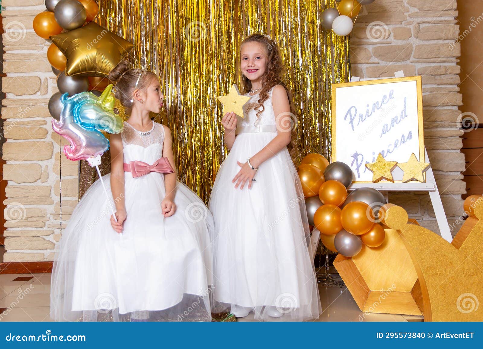 Two Charming Princesses at Birthday Celebration Stock Photo - Image of ...