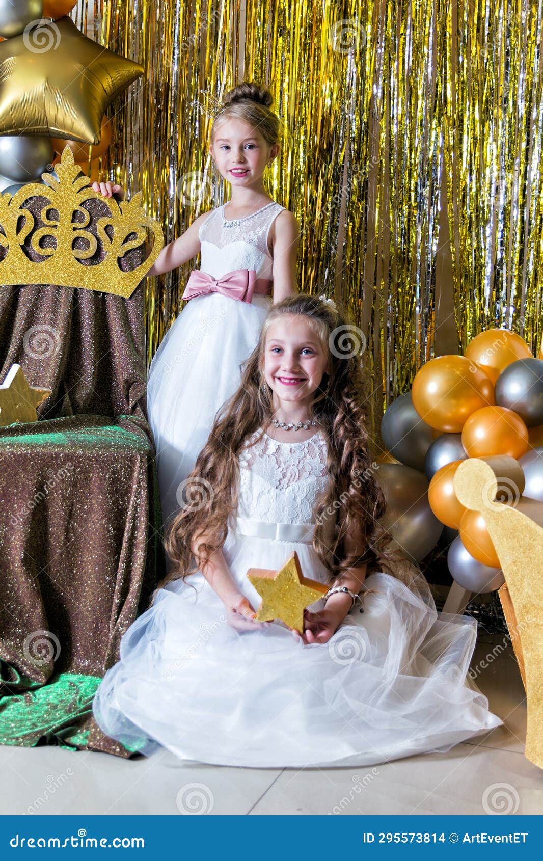 Two Charming Princesses at Birthday Celebration Stock Photo - Image of ...