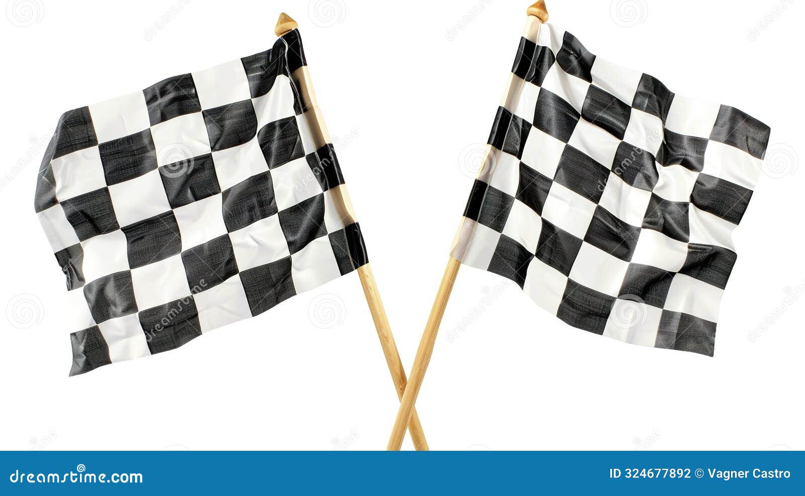 Two Checkered Finish Flags Isolated on a White Background, Highlighting ...