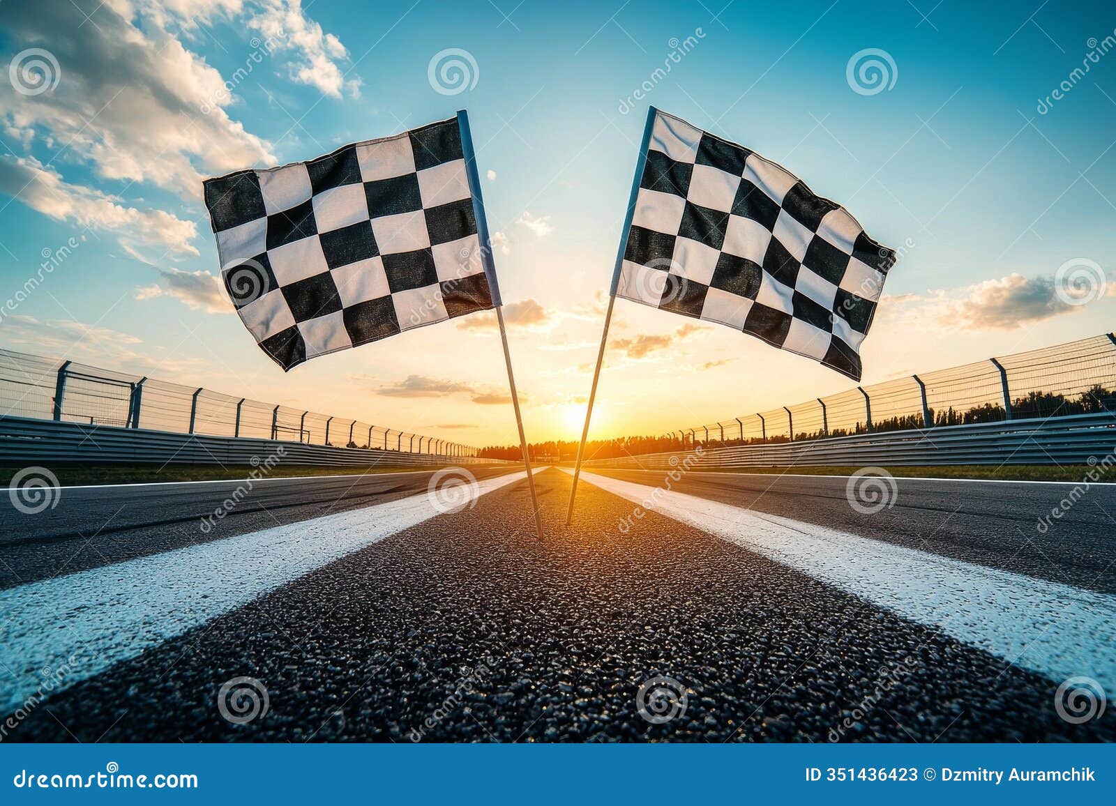 Two Checkered Flags on a Race Track, Indicating the End Point for ...