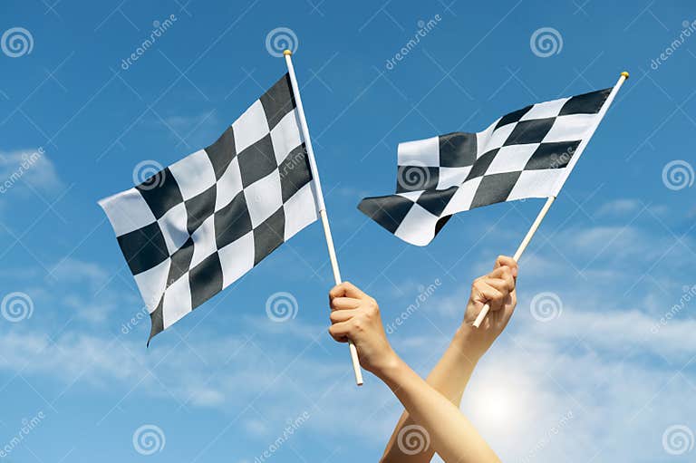Two checkered race flags stock photo. Image of fabric - 284877912