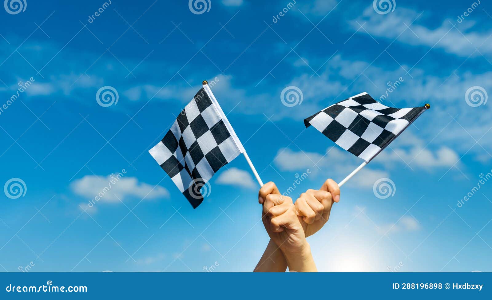 Two checkered race flags stock photo. Image of checkered - 288196898