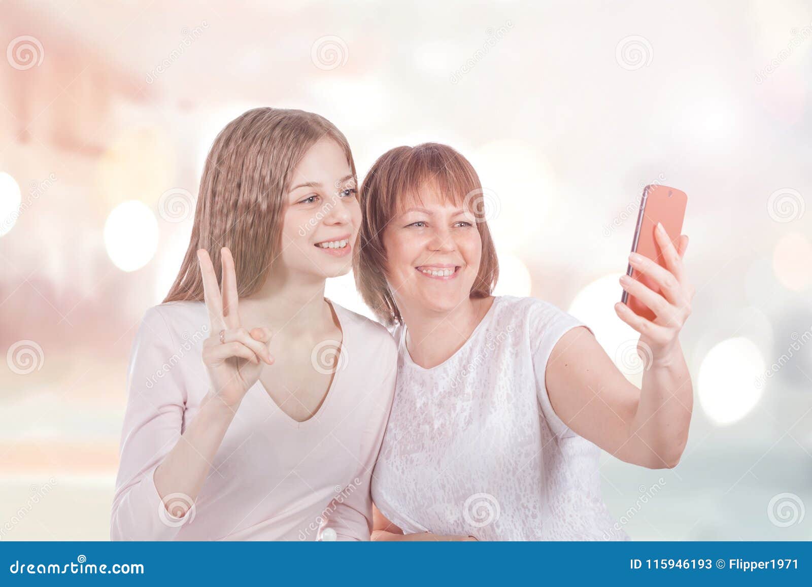 Two Cheerful Girlfriends Do Selfie With The Phone Stock Image Image