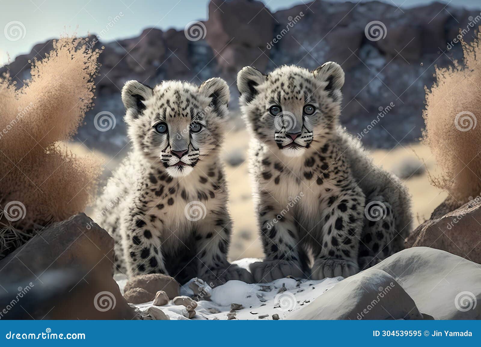 Two Cheetah Cubs Standing in the Snow in Namibia Stock Illustration ...