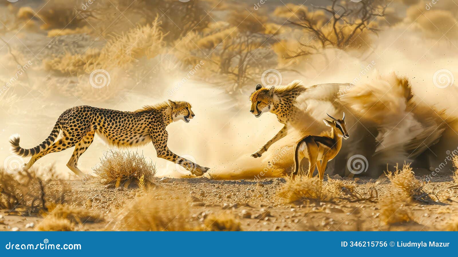 Two Cheetahs are Running through the Desert, One of Them is Chasing a ...