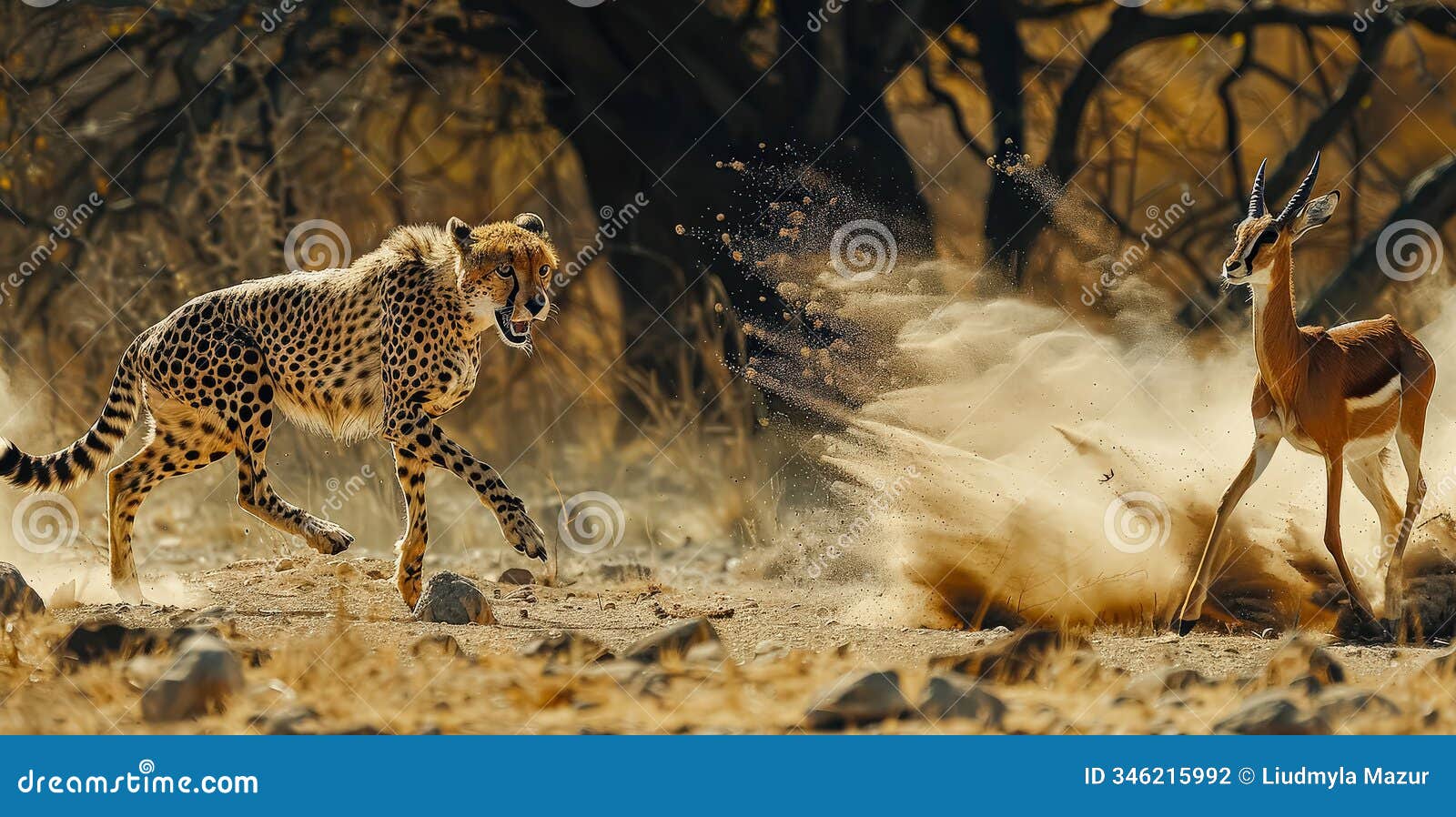 Two Cheetahs are Running through a Sandy Desert, One of Them is Chasing ...