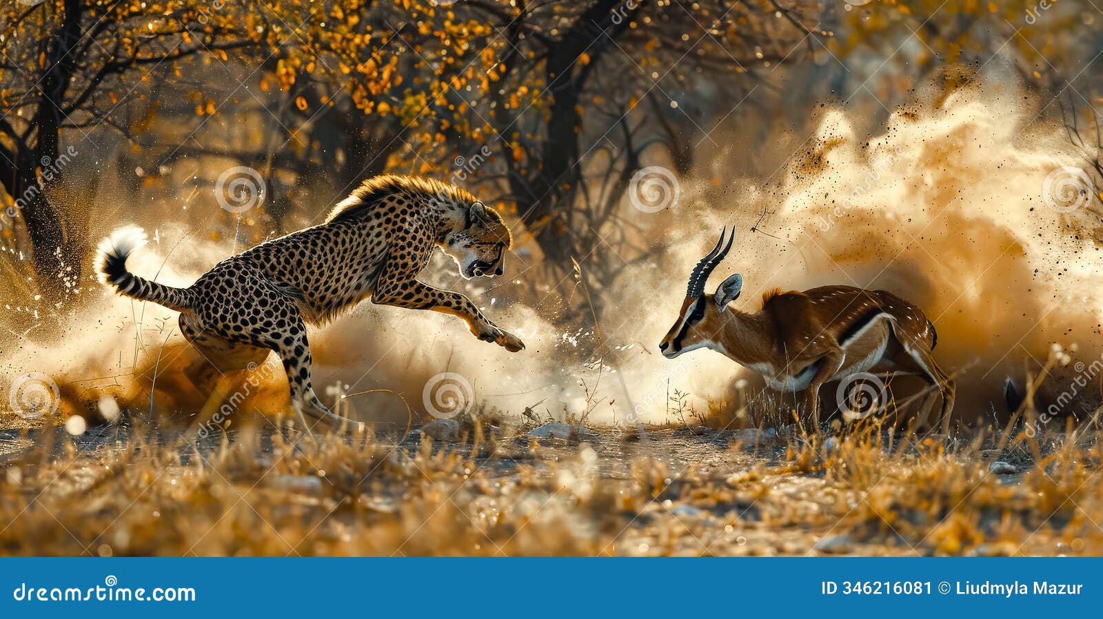 Two Cheetahs are Running through a Sandy Desert, One of Them is Chasing ...