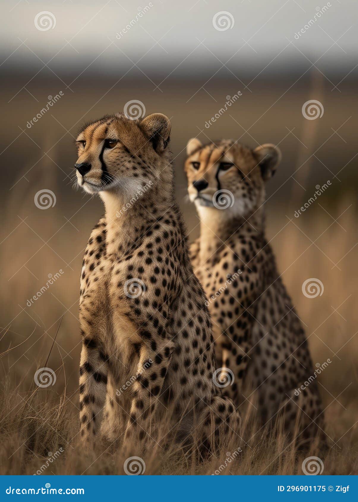 Two Cheetahs Sitting in the Grass Stock Illustration - Illustration of ...