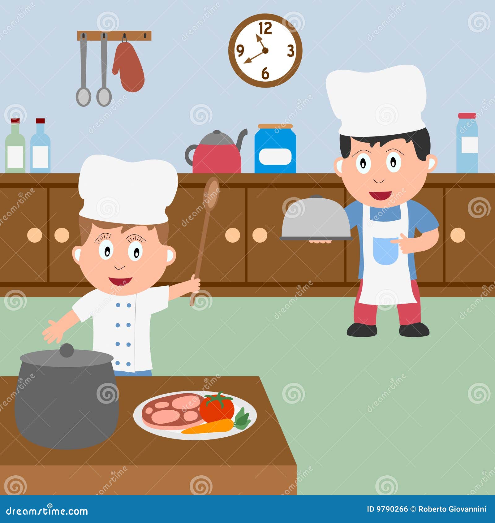 Two Chefs Cooking stock vector. Illustration of restaurant - 9790266