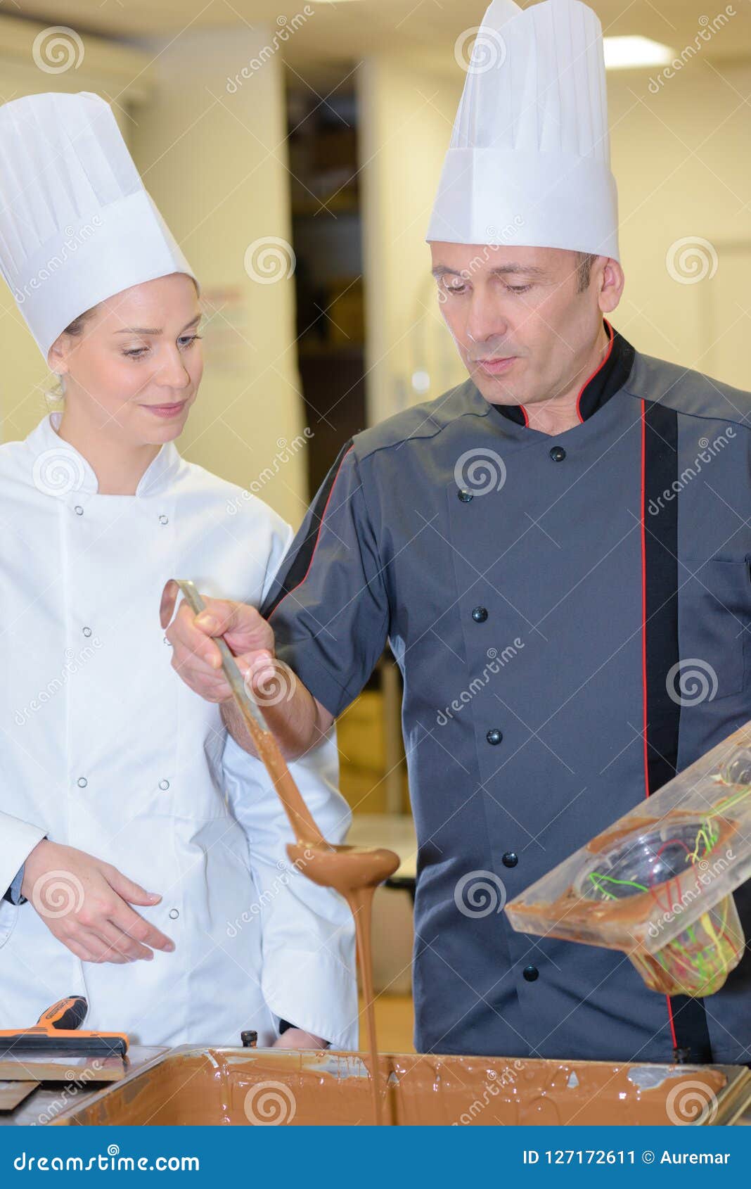 Two Chefs Cooking Pastry Sauce Stock Image - Image of dessert ...