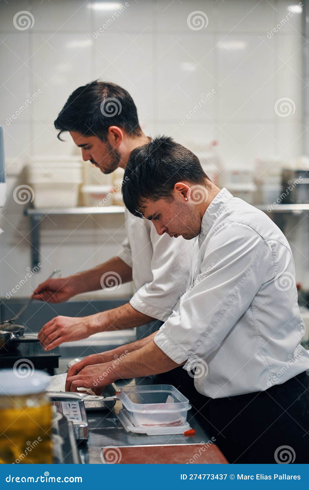 Two Chefs Working in Professional Kitchen Stock Image - Image of ...
