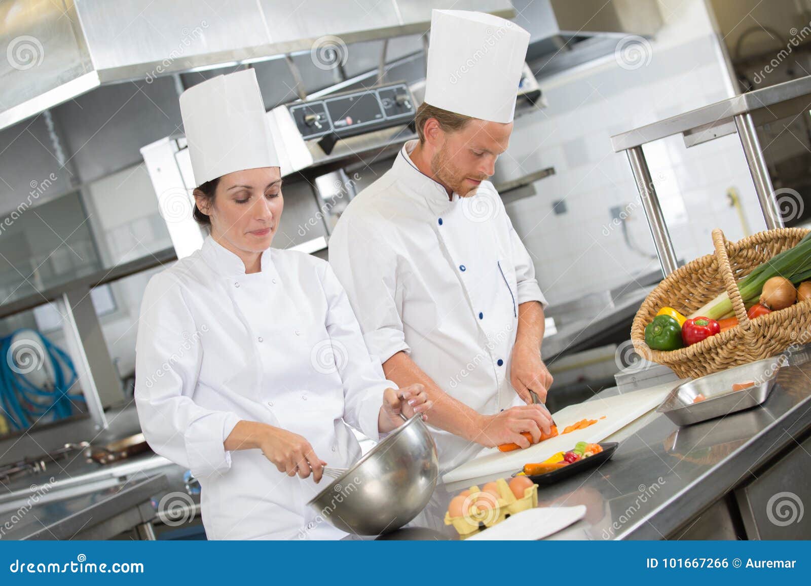 Two Chefs Preparing in Restaurant Kitchen Stock Photo - Image of fresh ...