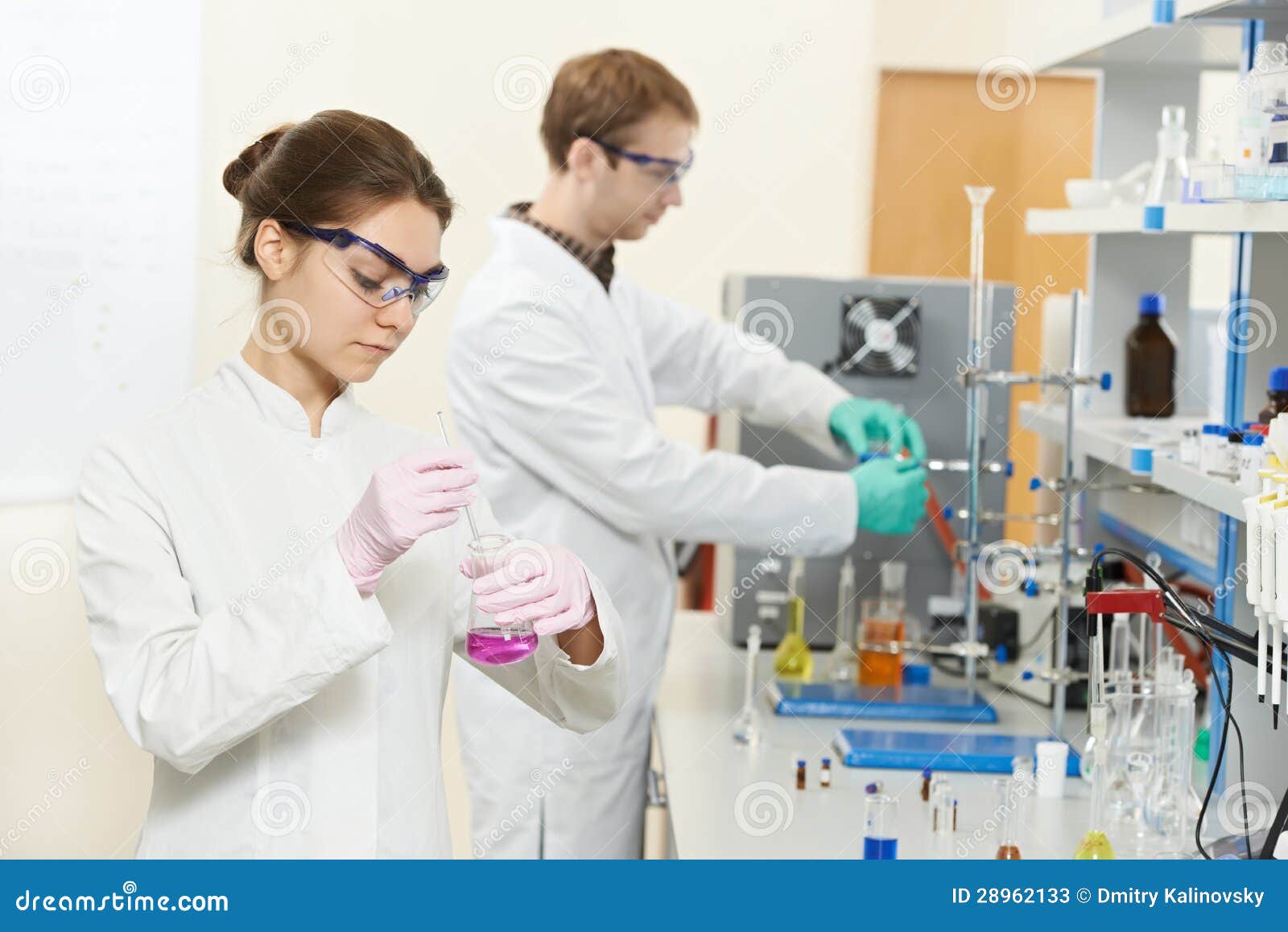 Two Chemist Researchers Workers in Laboratory Stock Image - Image of ...