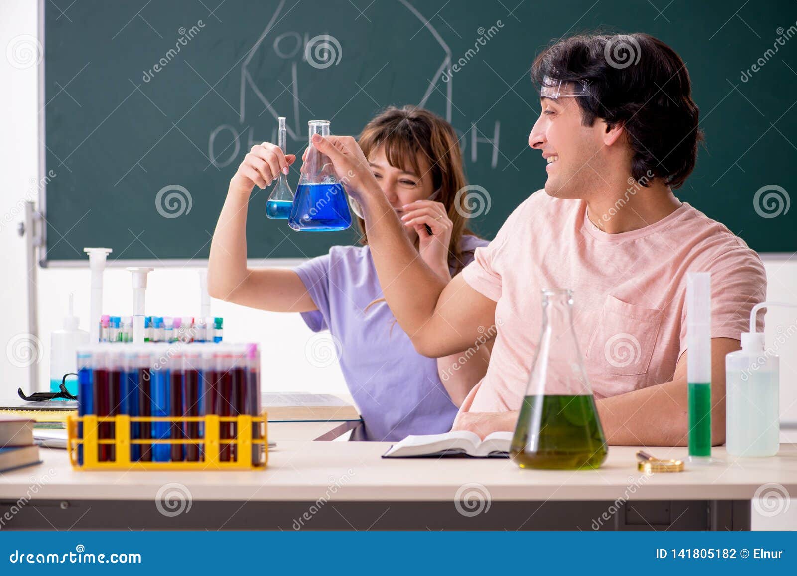 The Two Chemists Students in Classroom Stock Photo - Image of chemical ...