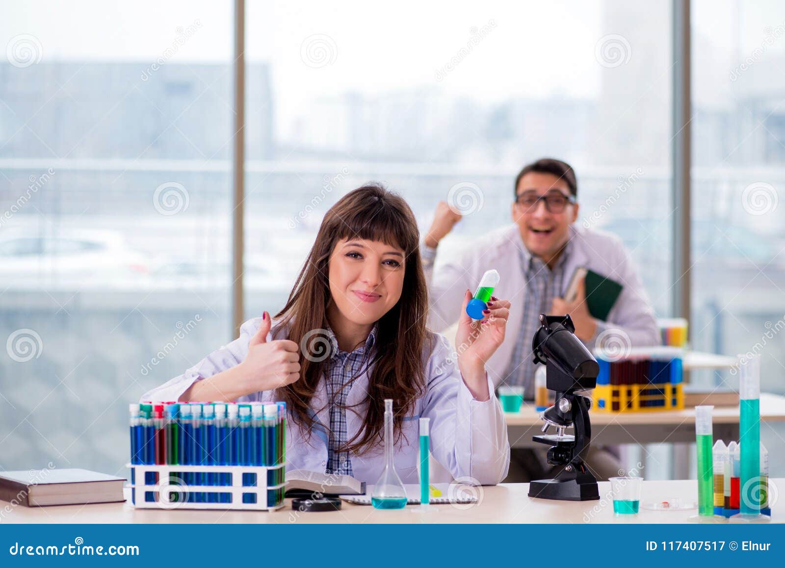 The Two Chemists Working in Lab Experimenting Stock Image - Image of ...