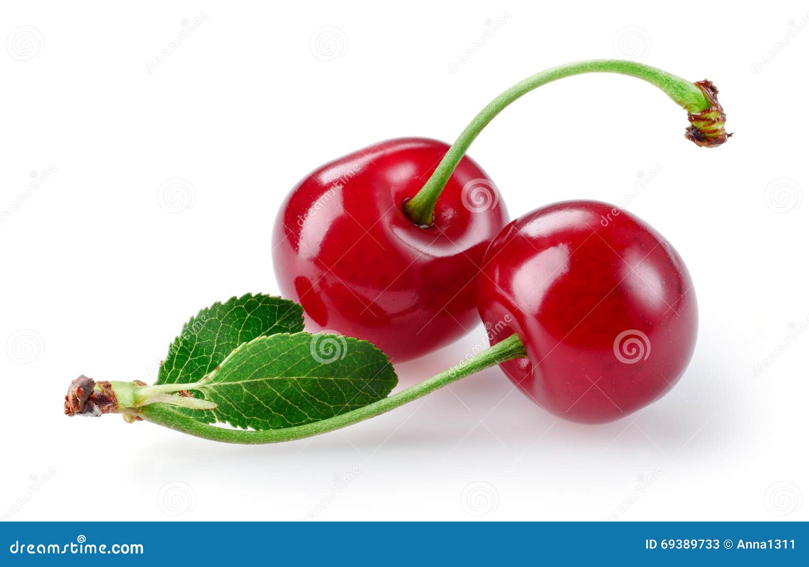 Two Cherries Isolated on White. Stock Image - Image of leaf, healthy ...
