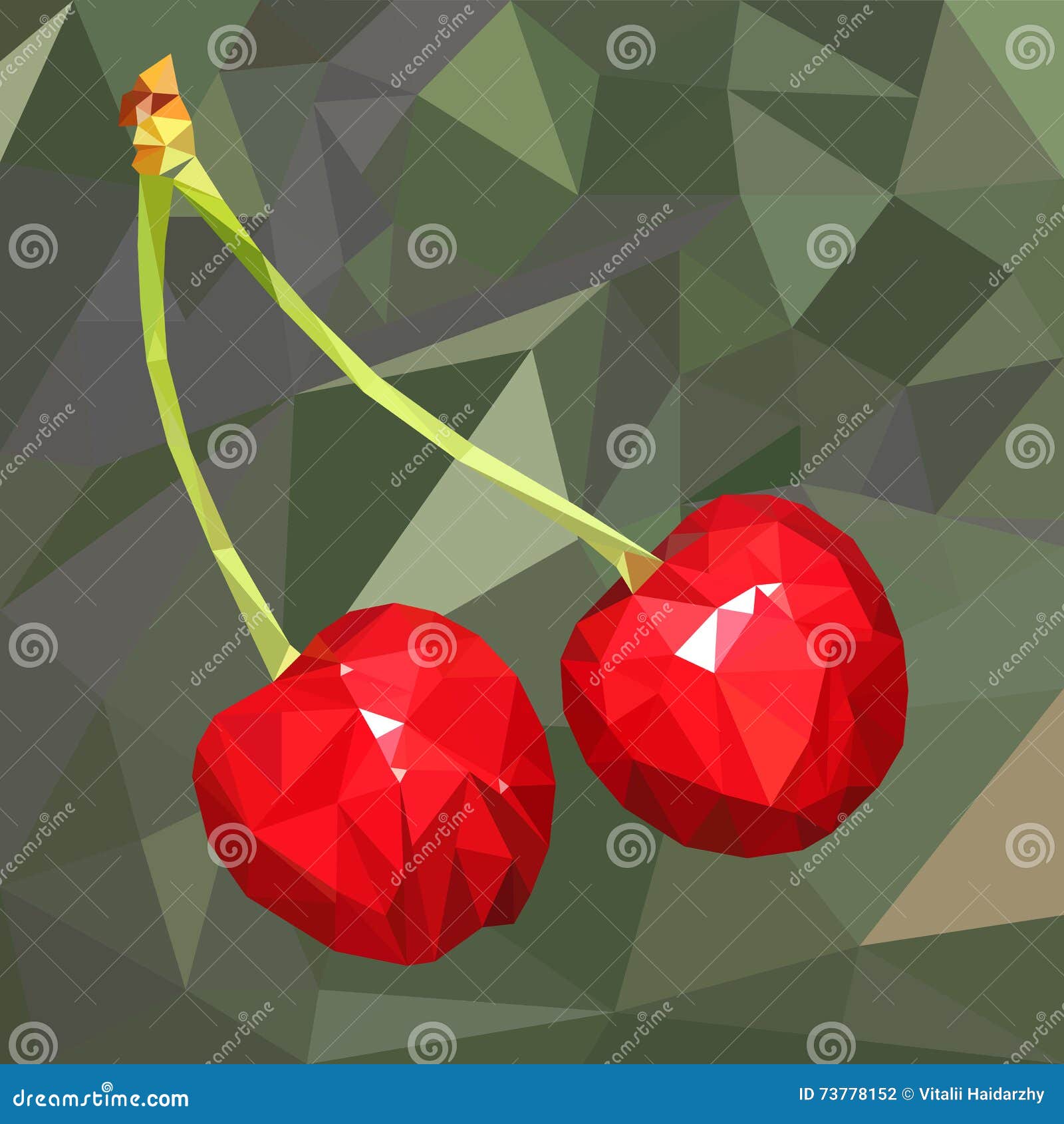Two Cherries Vector Polygonal Stock Vector - Illustration of green ...
